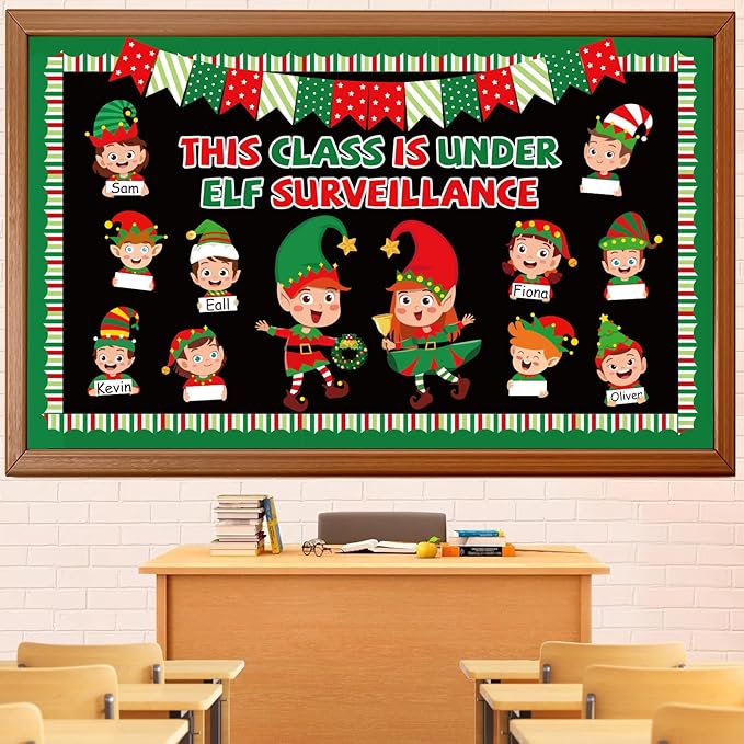 Amazon.com: Huzobooby Christmas Elf Bulletin Board Set Winter Holiday ...