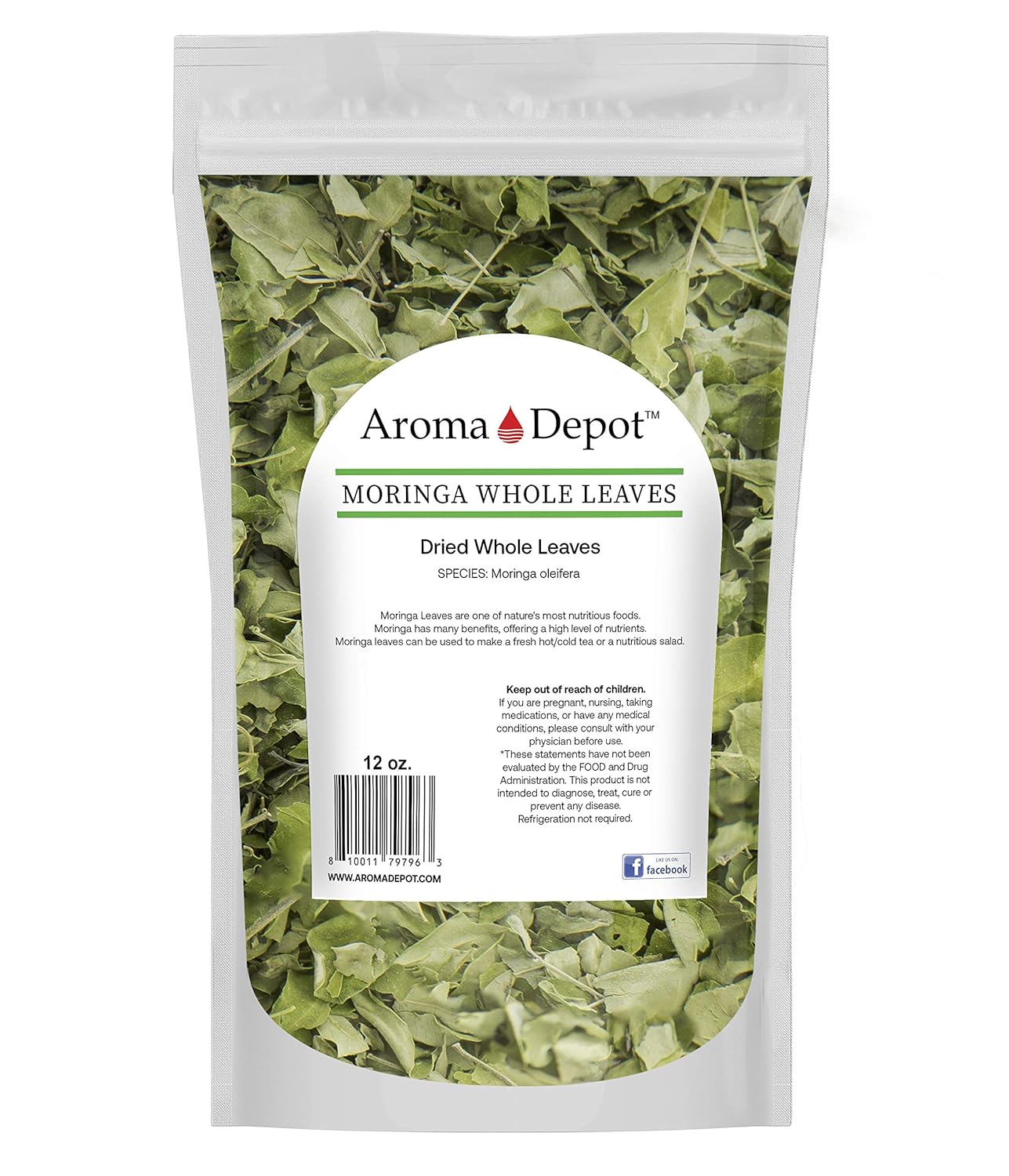 Amazon.com : 12 oz Dried Moringa WHOLE Leaves 100% Natural oleifera Raw ...