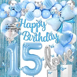 Amazon.com: Gonngrun 15th Blue Silver Birthday Party Decorations with ...
