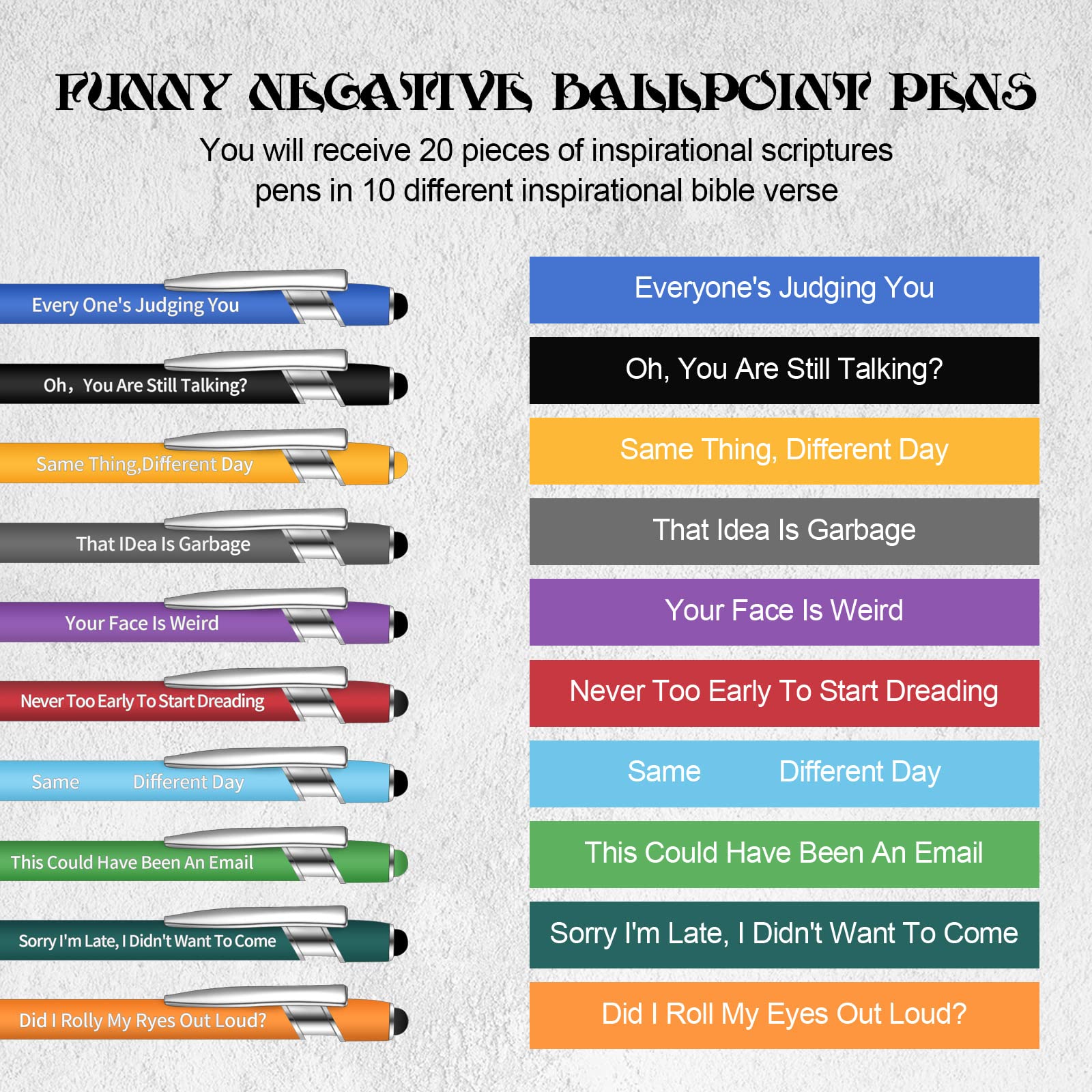 Sinmoe 20 Pcs Snarky Office Pens Funny Demotivational Quotes Pens ...