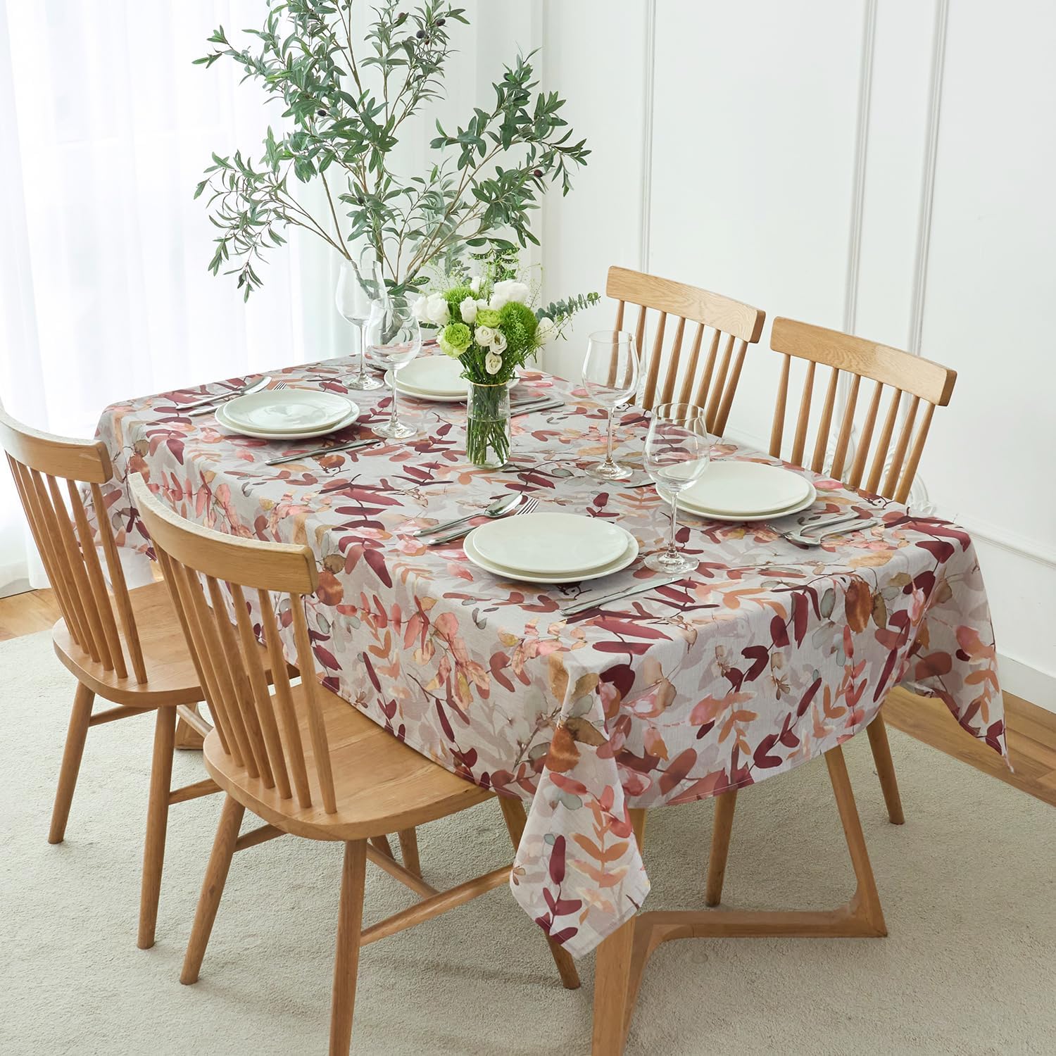 Amazon.com: maxmill Fall Leaf Print Tablecloth, Spill-Proof Water ...