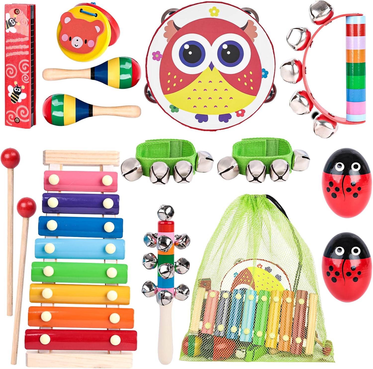 Amazon.com: POPLAY 12PCS Toddler Musical Instruments, Wooden Percussion ...