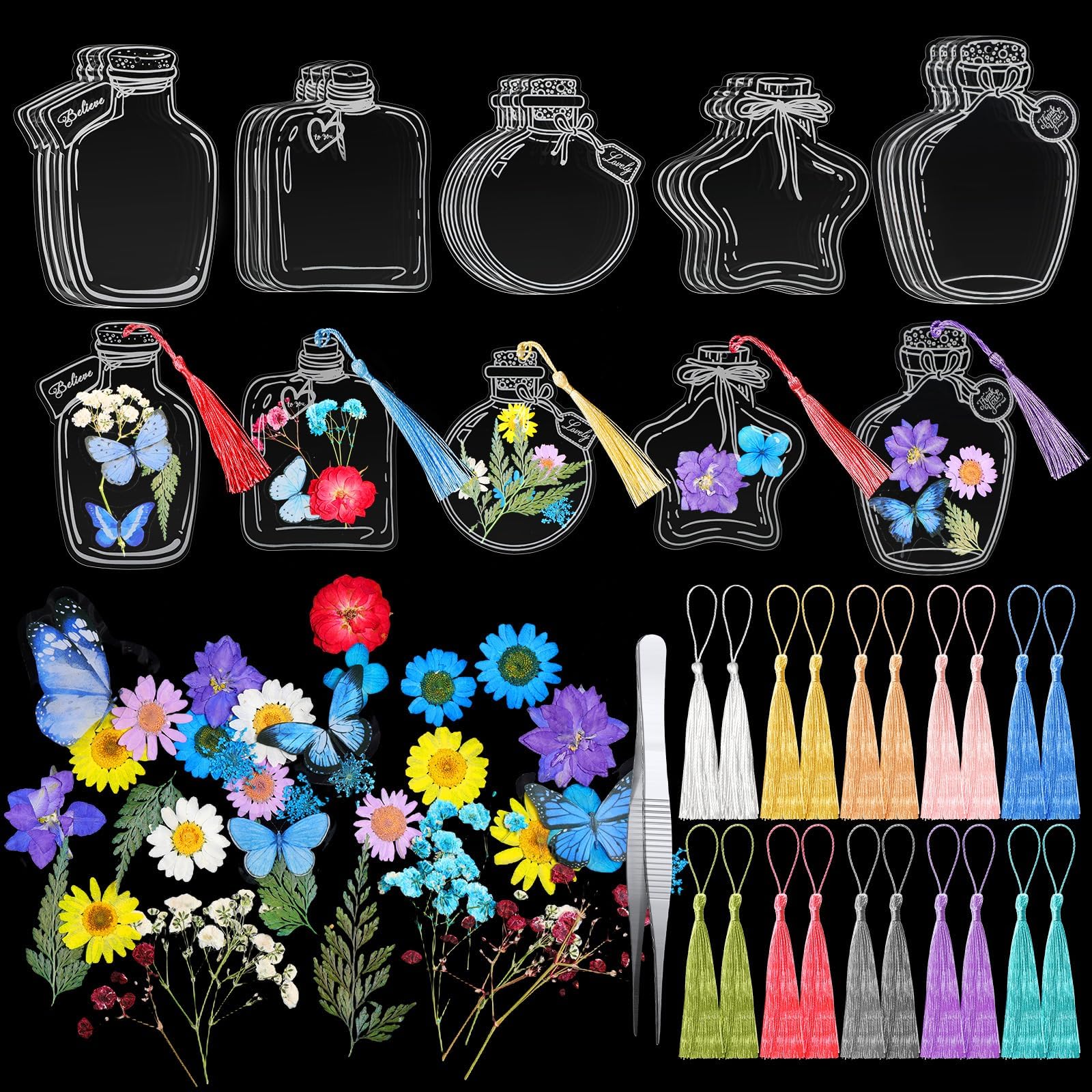 Amazon.com: TaoBary 81 Pcs DIY Transparent Dried Flower Bookmark Set ...