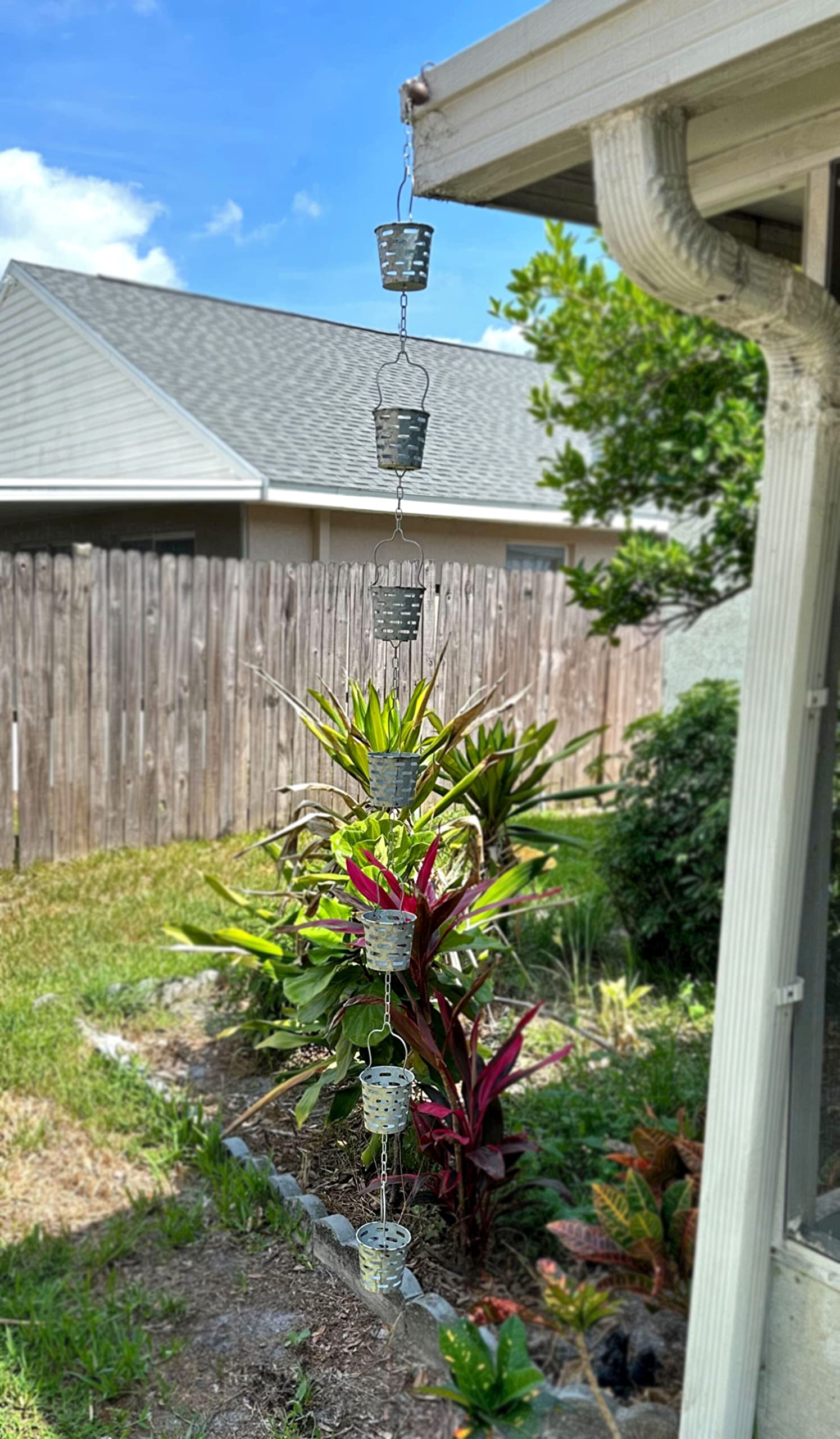 Galvanized Iron Rainwater Chain Evergreen 8-Foot Metal Rain Chain ...