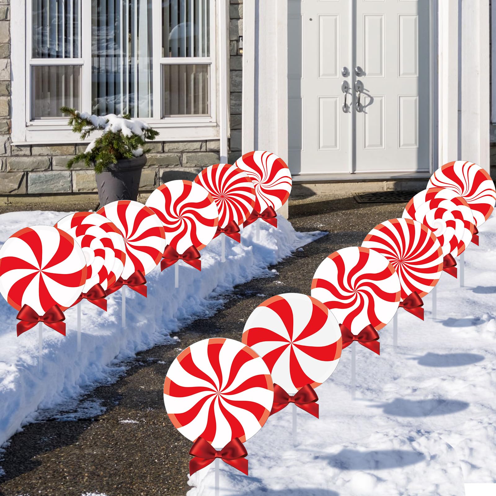 Amazon.com : 12 Pcs Christmas Outdoor Yard Signs Peppermint Corrugated ...