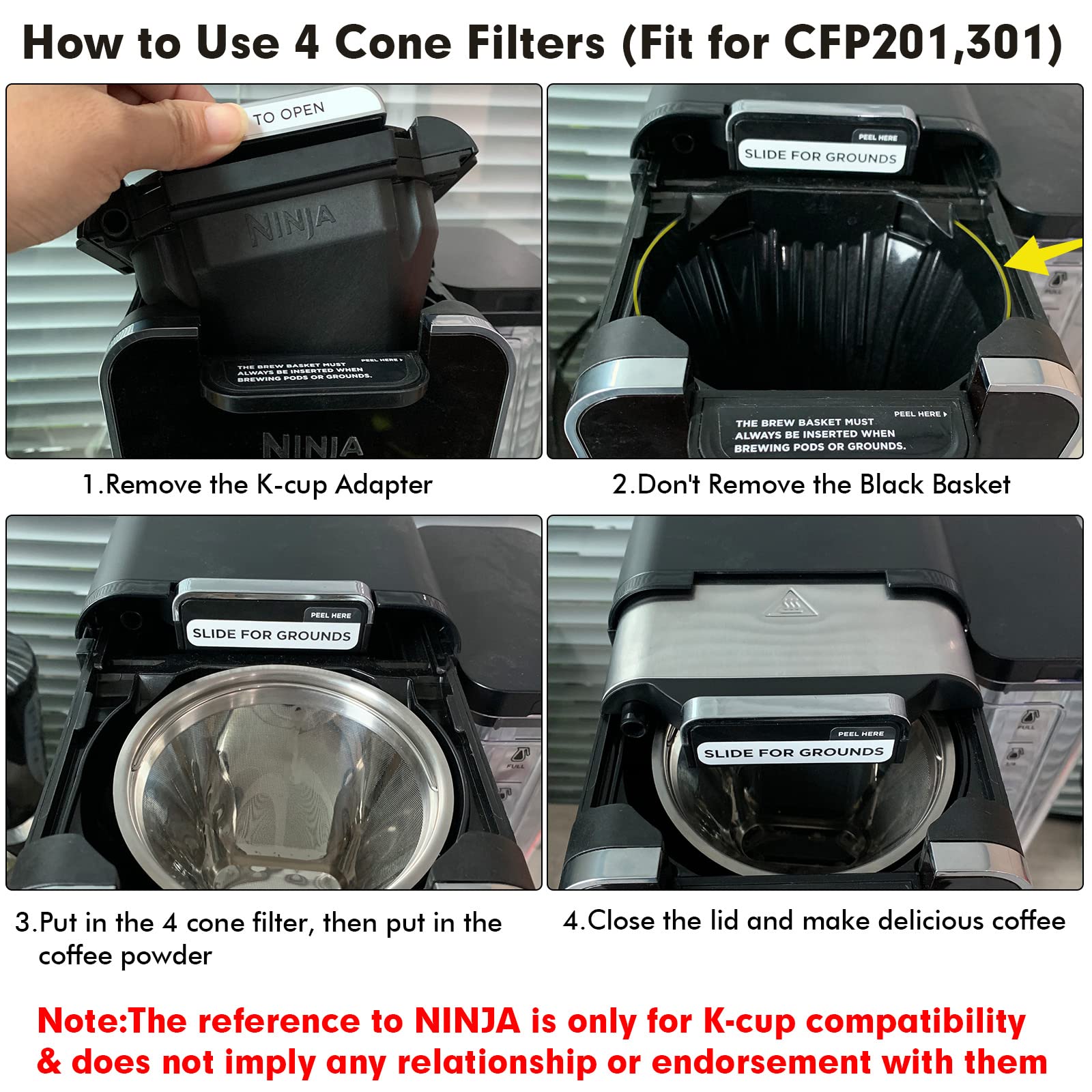 Ninja Coffee Maker Stainless Steel #4 Cone Coffee Filter (Fits Ninja ...