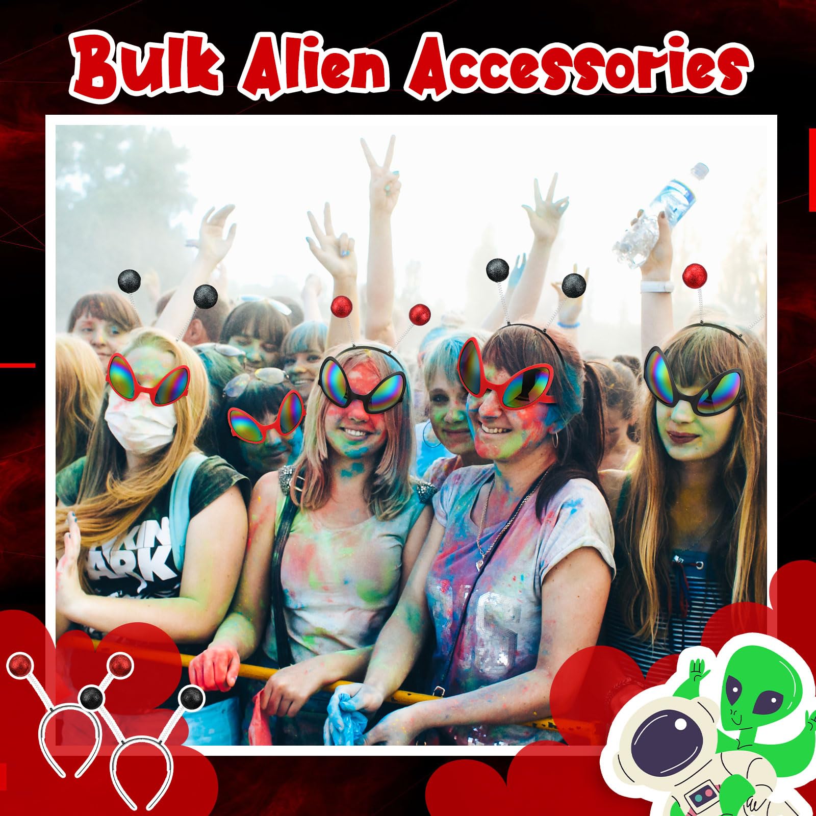 Yuxung 48 Pcs Alien Glasses and Headband Set Alien Rainbow Lens ...