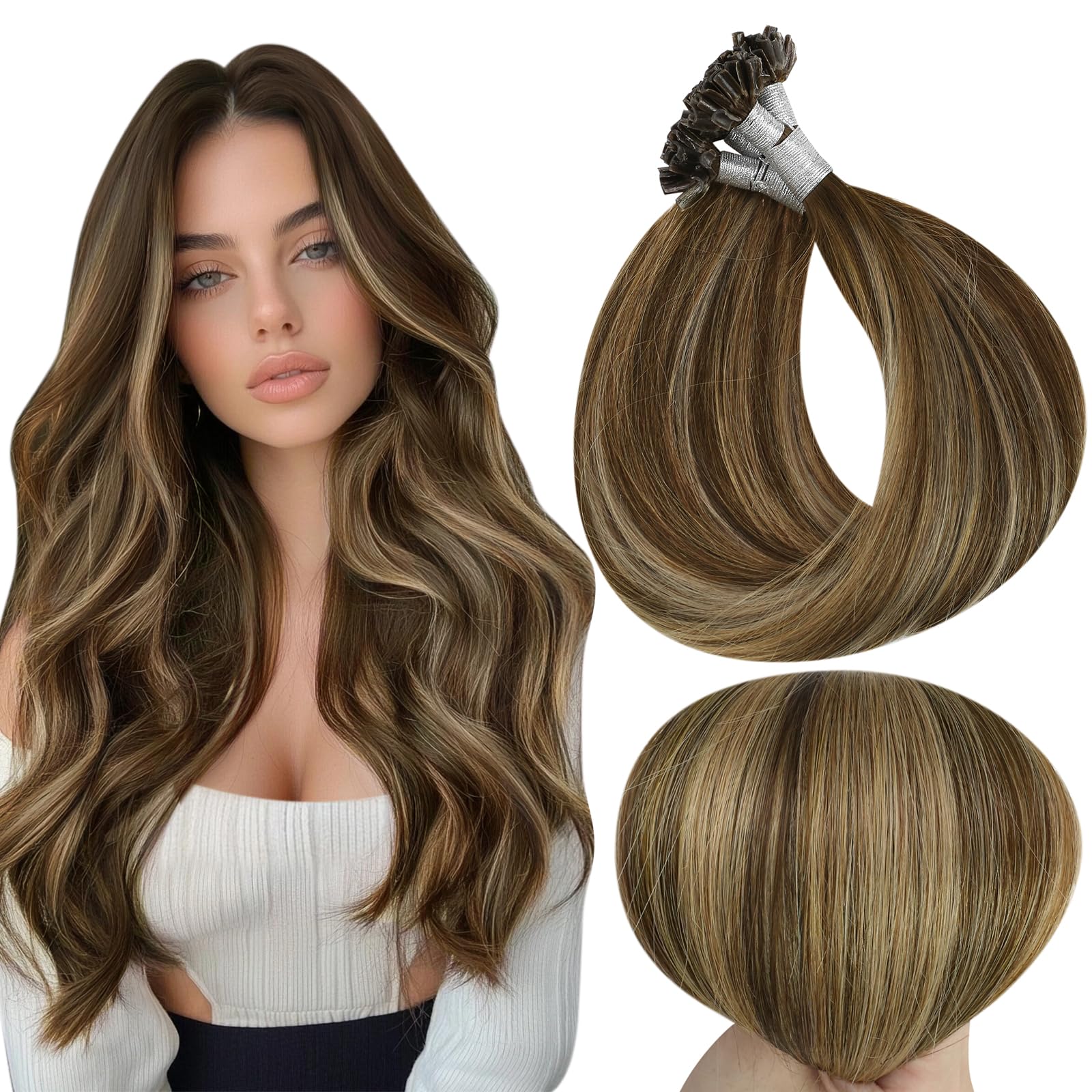 Amazon.com : Full Shine Utip Hair Extensions Human Hair Brown and ...