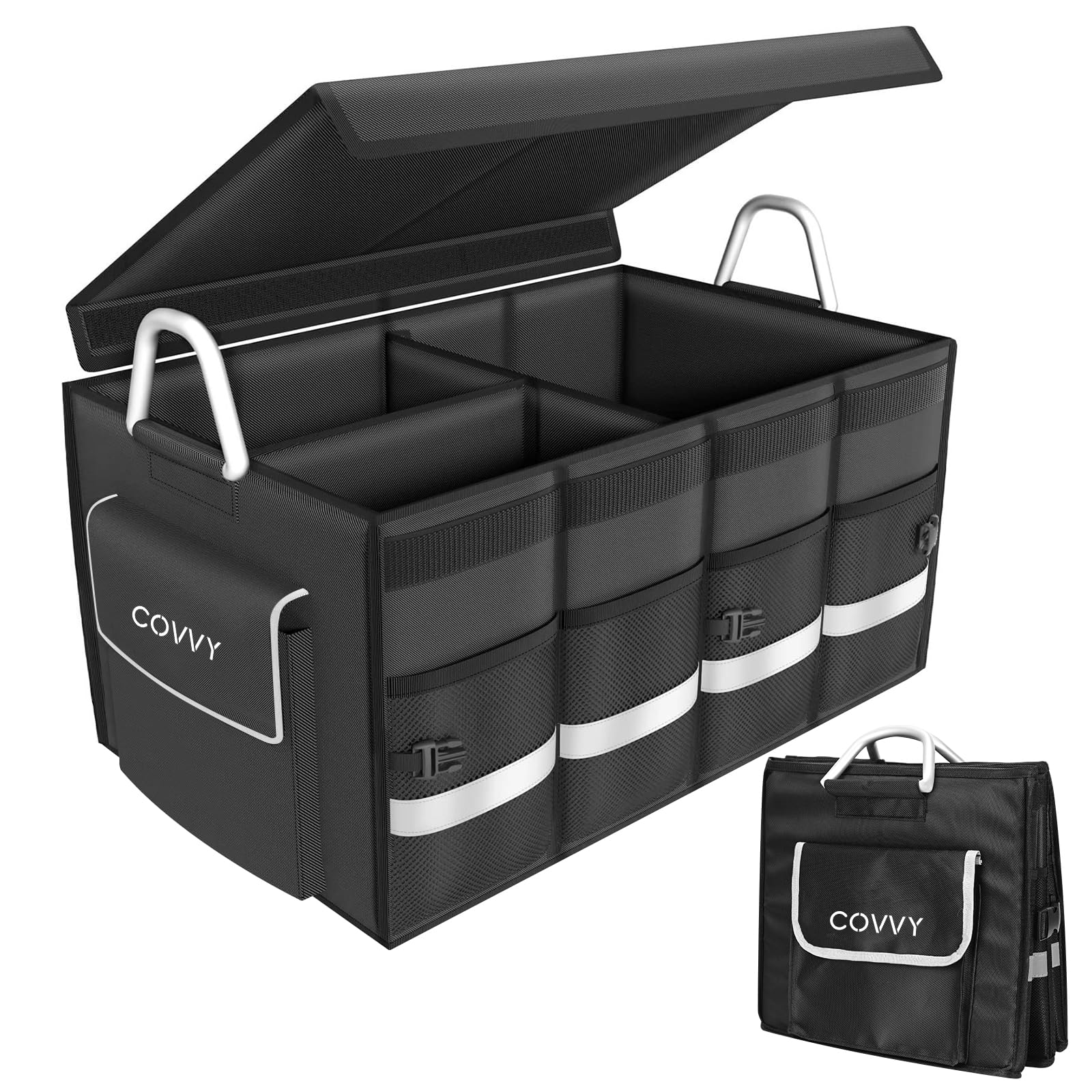 COVVY 65L Car Boot Organiser, Collapsible Car Boot Tidy with Flap ...