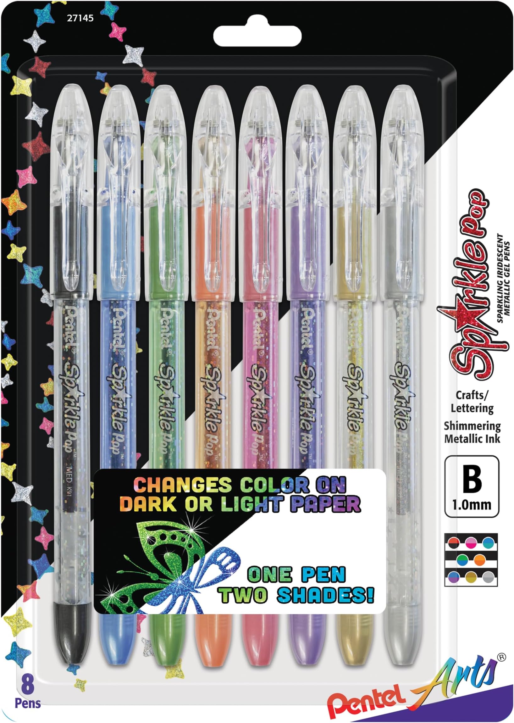 Pentel ARTS Sparkle POP Gel Pen, Assorted Colors, 8 Count (Pack of 1 ...