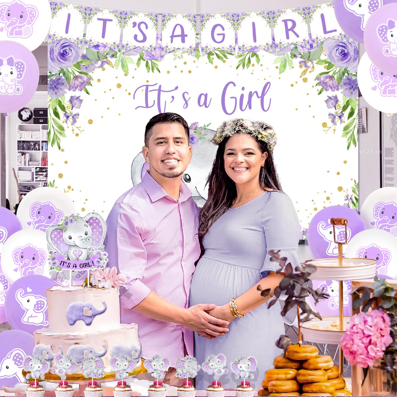 Suministros Para Baby Shower De Color Morado 176 Piezas Guirnalda De