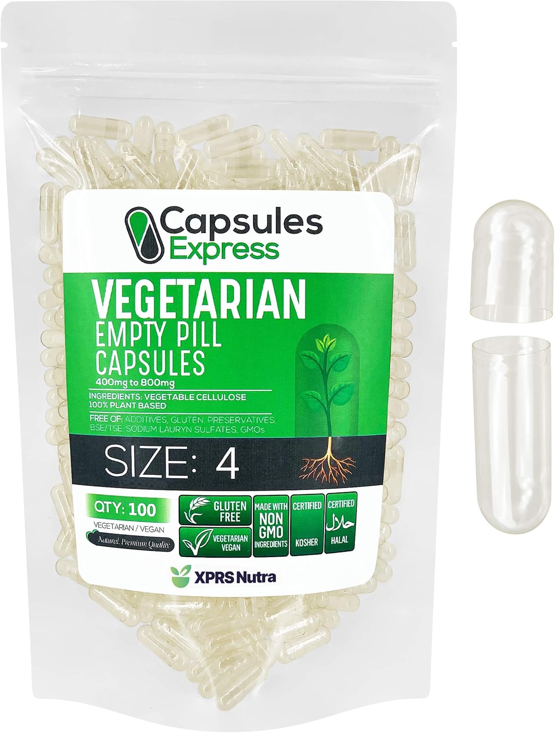 Amazon.com: XPRS Nutra Size 4 Empty Capsules - 100 Count Small Empty ...