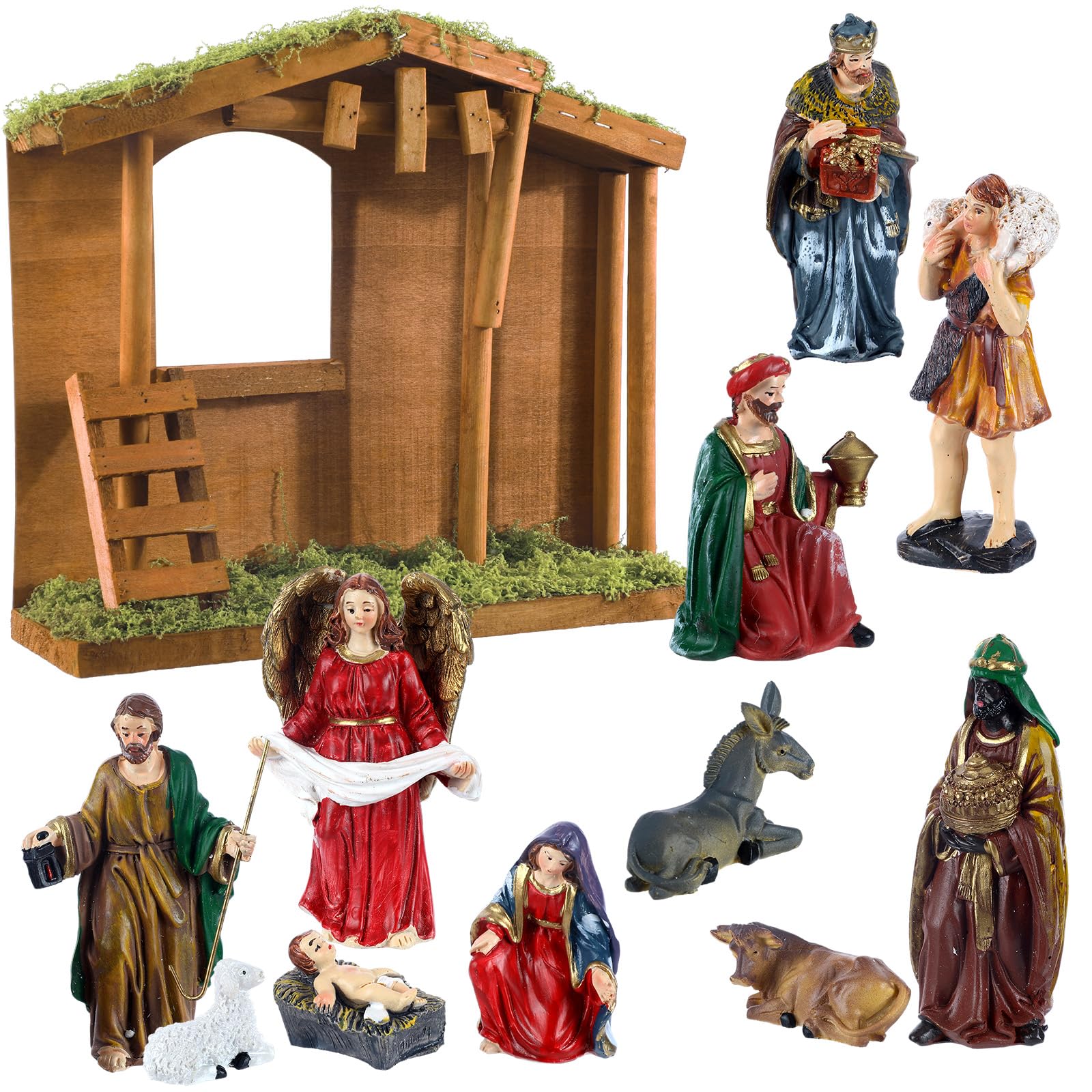 Amazon.com: Cinnvoice Christmas Manger for Nativity Scene with 11 ...