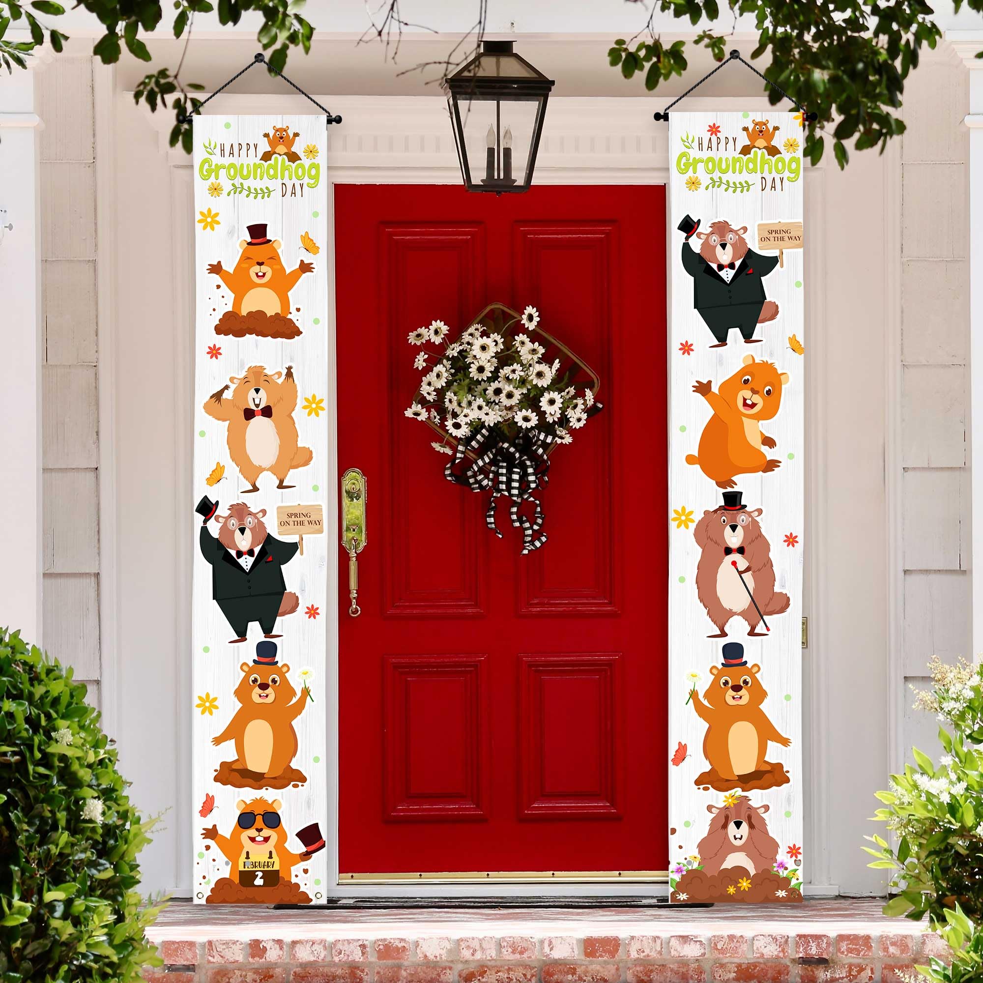 Amazon.com: Lofaris Happy Groundhog Day Porch Banner,Groundhog Day ...