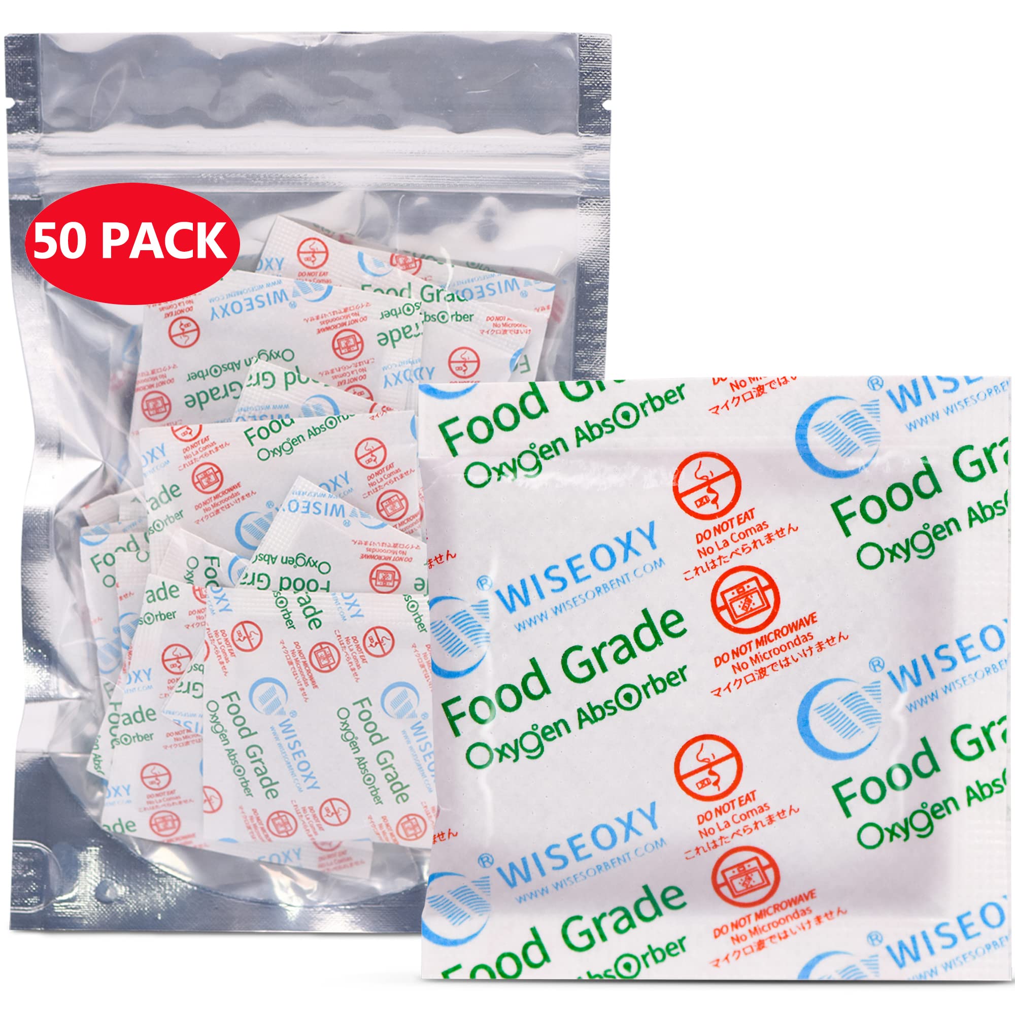 Wisesorb 300CC 50 Packs Oxygen Absorbers for Food Storage, Food Grade ...