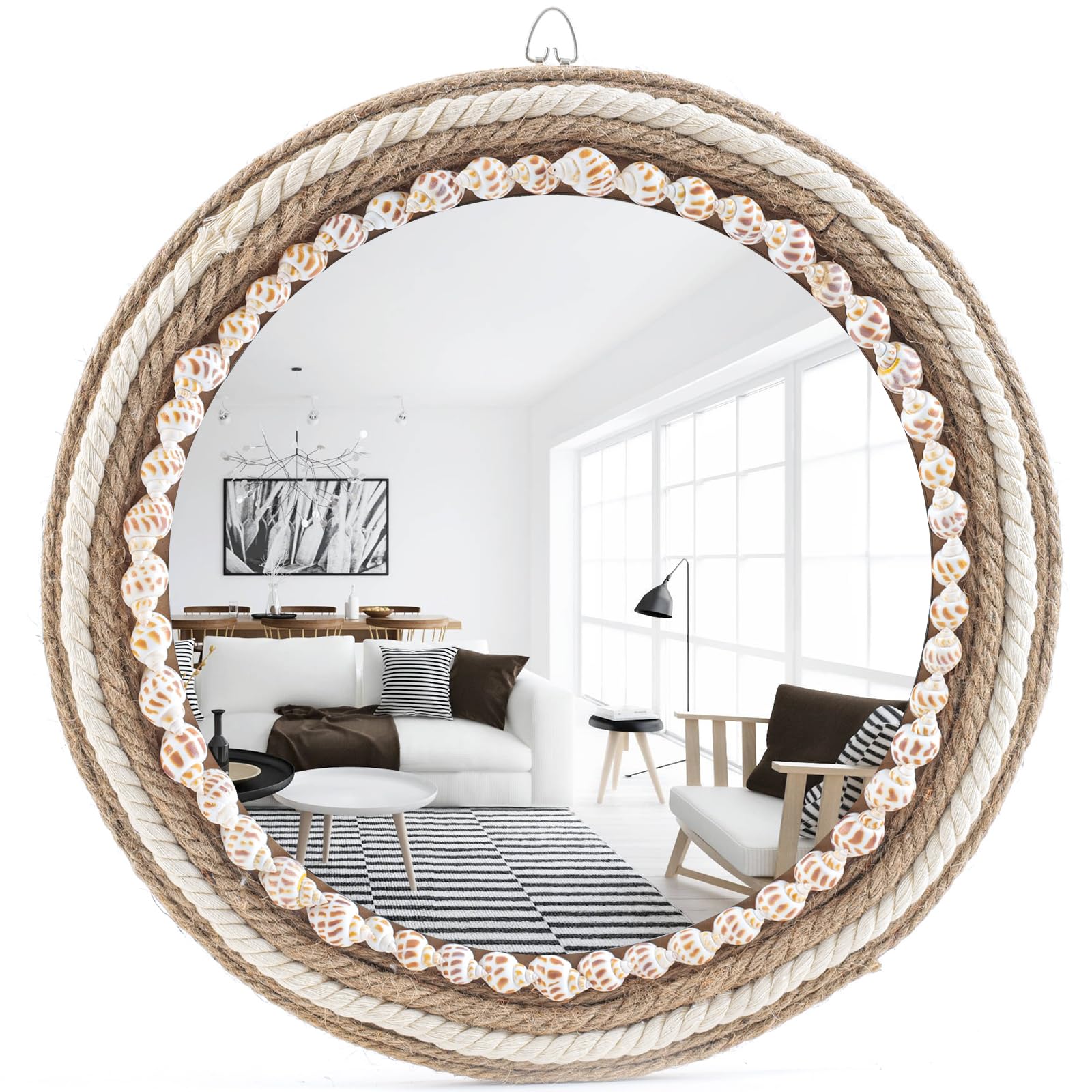 AoduCamy Nautical Rope Mirror, Boho Style Round Handmade Cotton Rope ...
