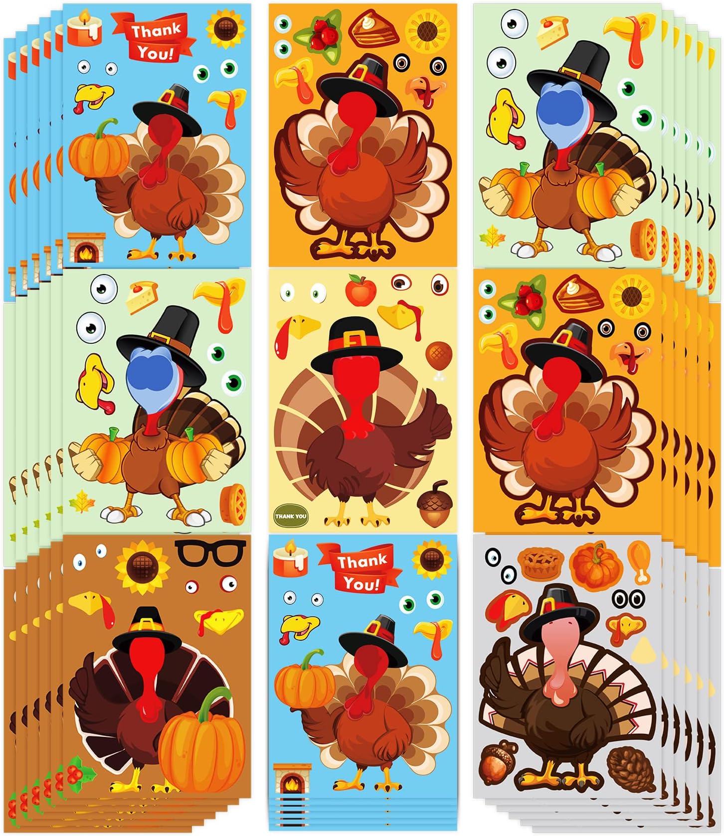 Amazon.com: 48 Sheets Thanksgiving Stickers for Kids Fun Make A Turkey ...