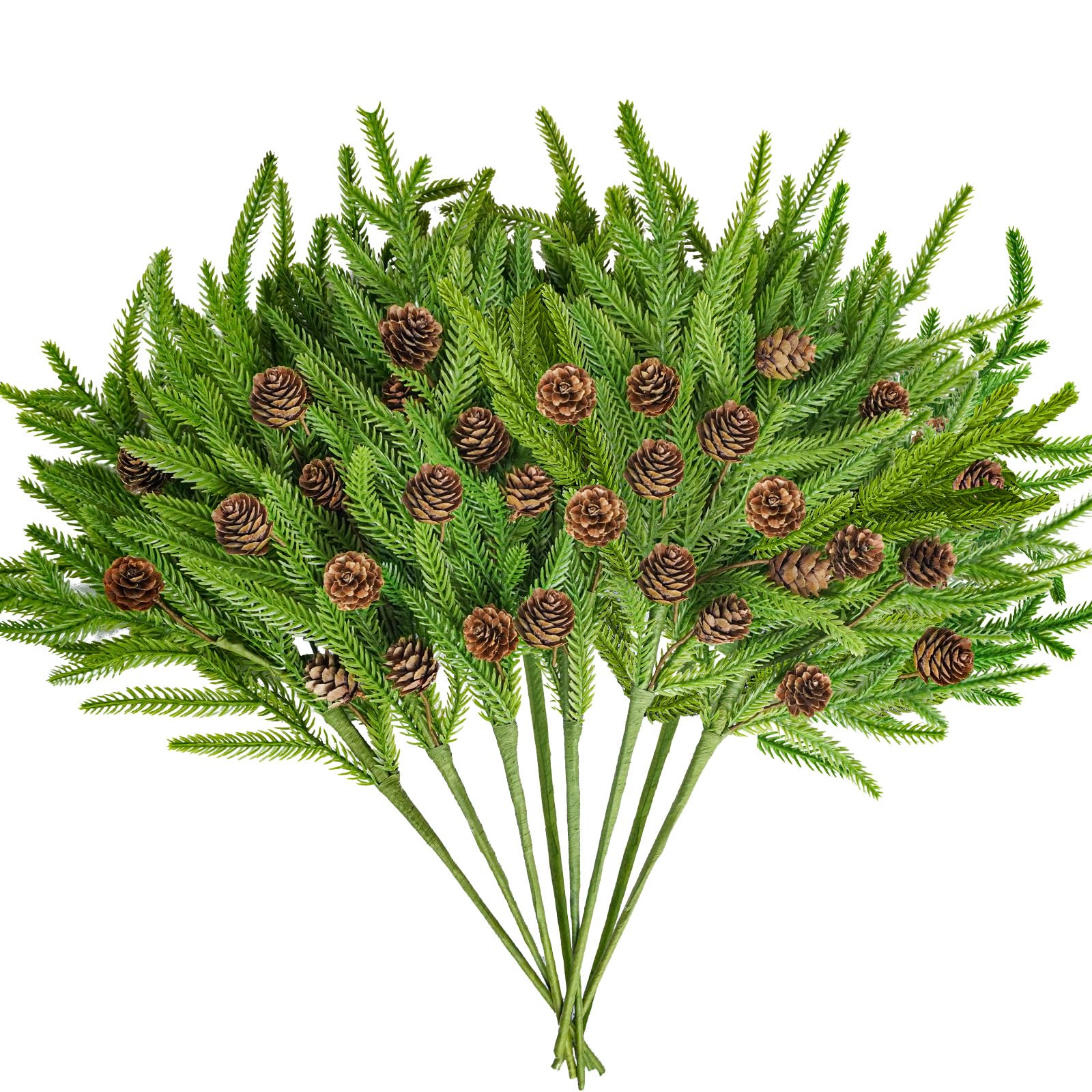 Amazon.com: Succwoah 8PCS Christmas Norfolk Pine Stems, Real Touch 18 ...