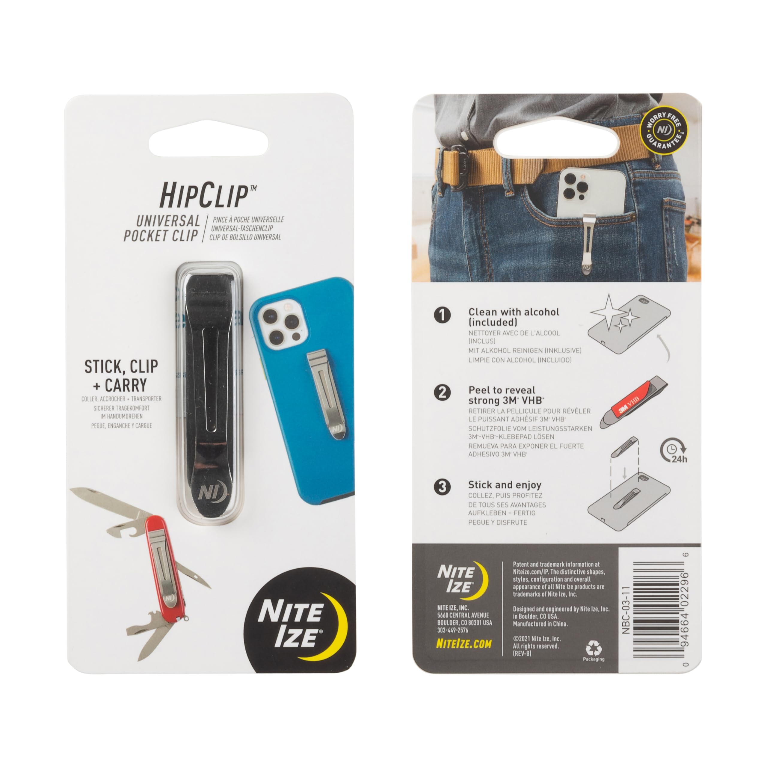Nite Ize HipClip Universal Pocket Clip - Adhesive Stainless Steel Belt ...