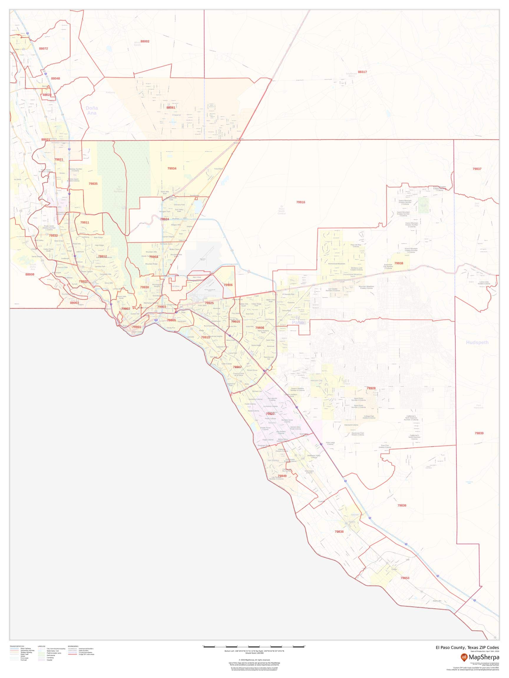 Amazon.com : El Paso County, Texas ZIP Codes - 36" x 48" Matte Plastic ...