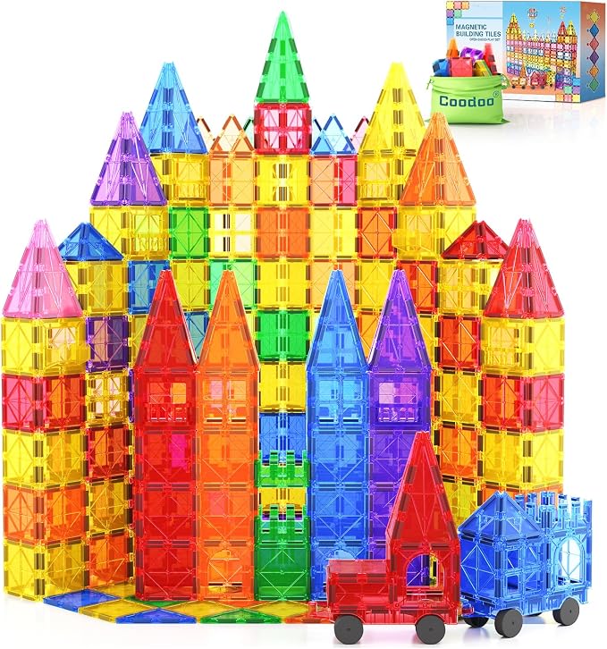 Amazon.com: 100PCS Magnetic Tiles STEM Building Toys Set with 2 Cars ...