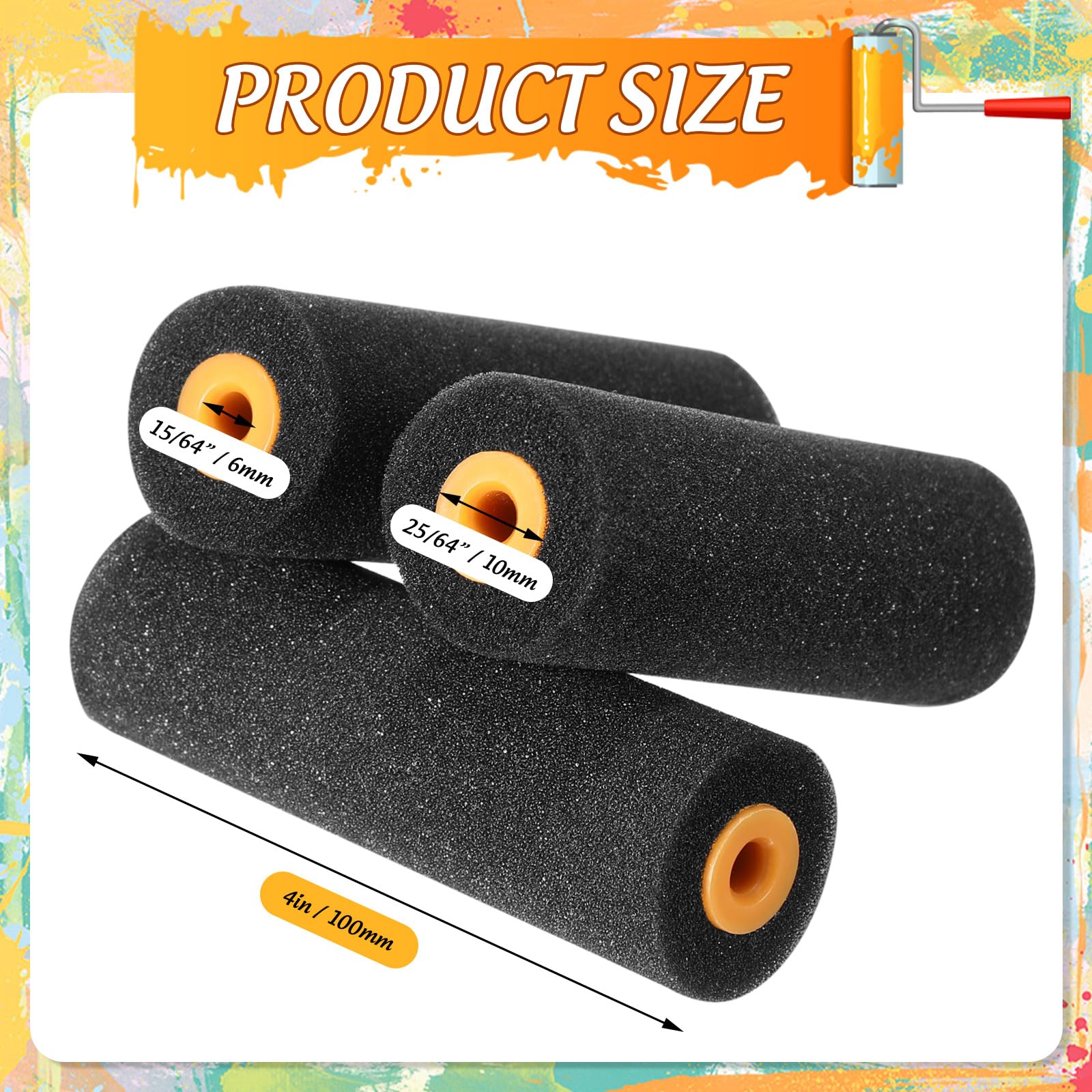 Snapklik.com : 20 Pcs 4 Inch Black Foam Paint Roller High Density Mini ...