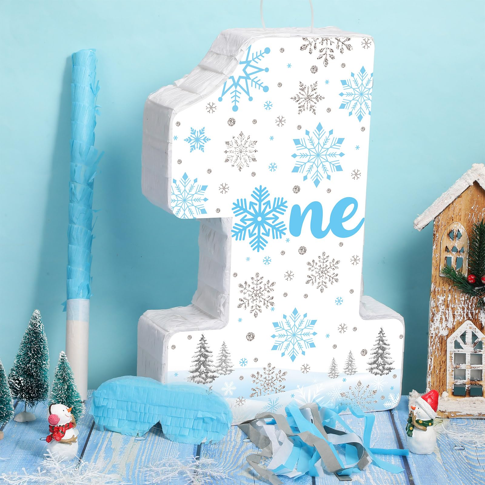 Boys 1st Birthday Pinata Winter Onederland Pinata Blue Silver Snowflake ...