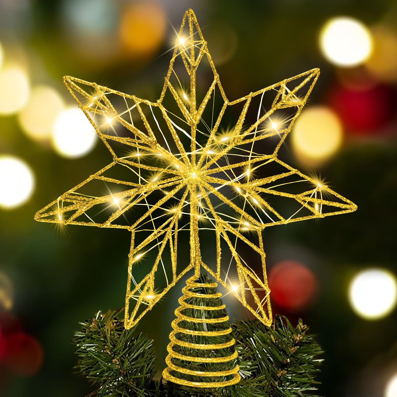 Amazon.com: Gold Star Tree Topper - Christmas Tree Star Topper with 30 ...