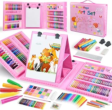TOMMYHOME Drawing Kit 208PCS Deluxe Colouring Art Set for Kids 6-12 ...