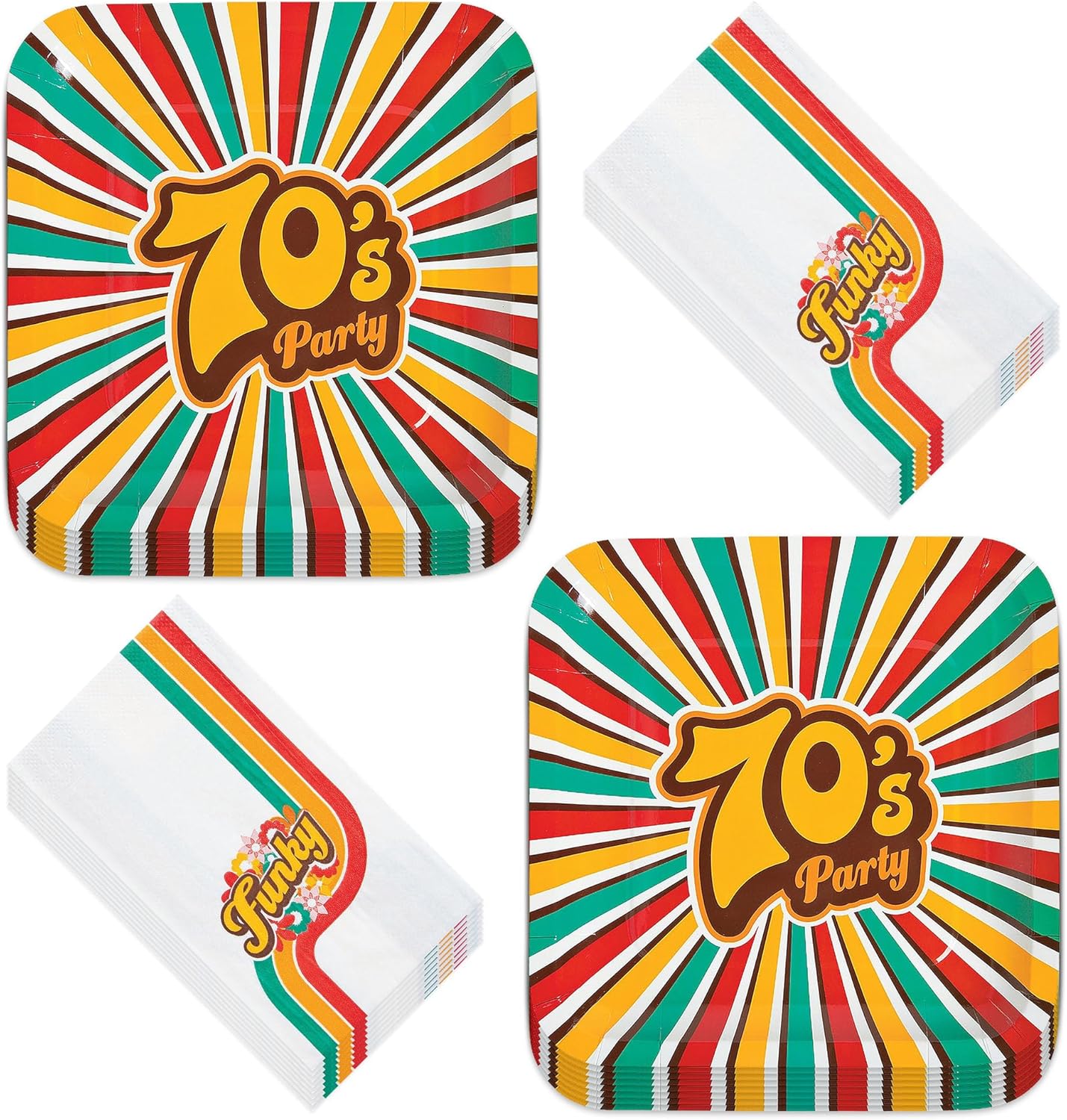 Amazon.com: 70's Decades Party Supplies - Funky Stripe Paper Dinner ...