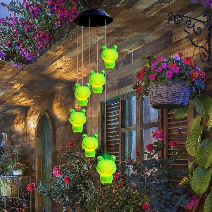 Amazon.com : Color Changing Solar Power Frog Wind Chime,Animal ...