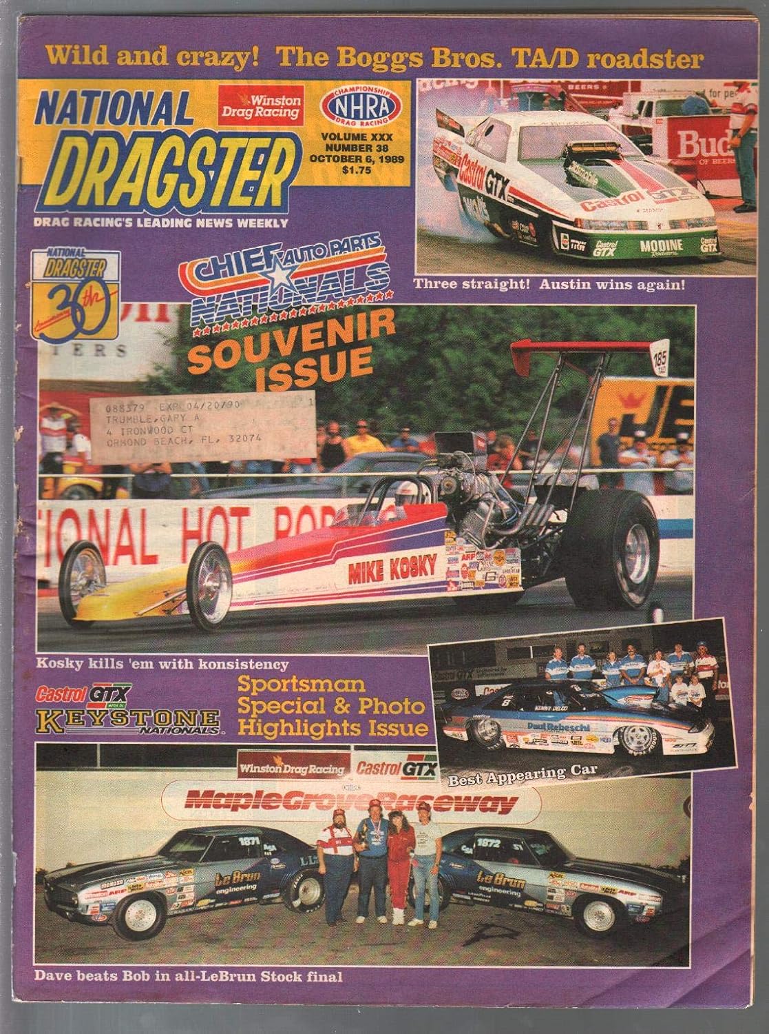 Amazon.com: National Dragster-NHRA 10/61989-Mike Kosky-Pat Austin ...