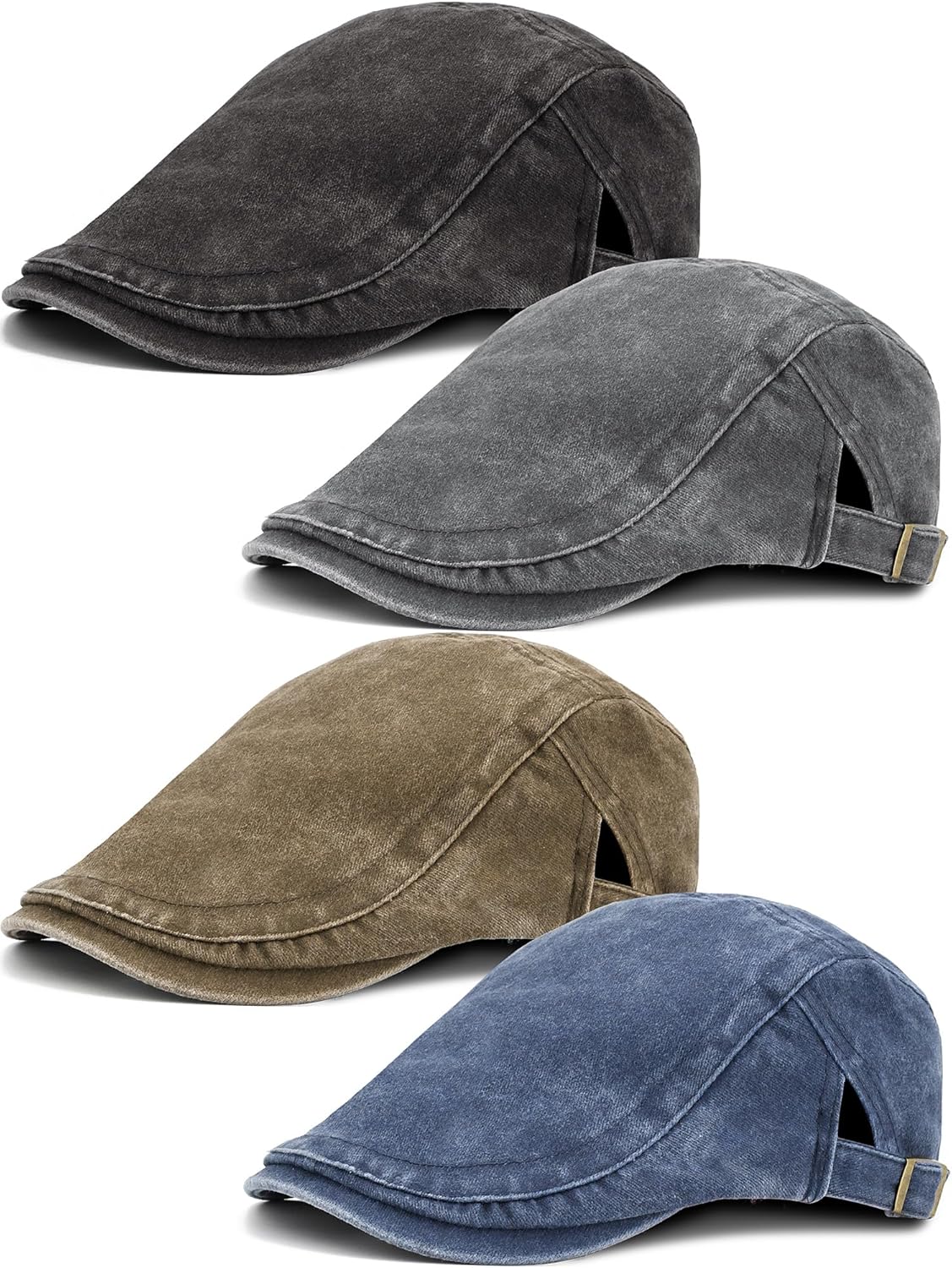 4 Pieces Newsboy Caps for Man Boston Scally Washing Cotton Flat Cap ...