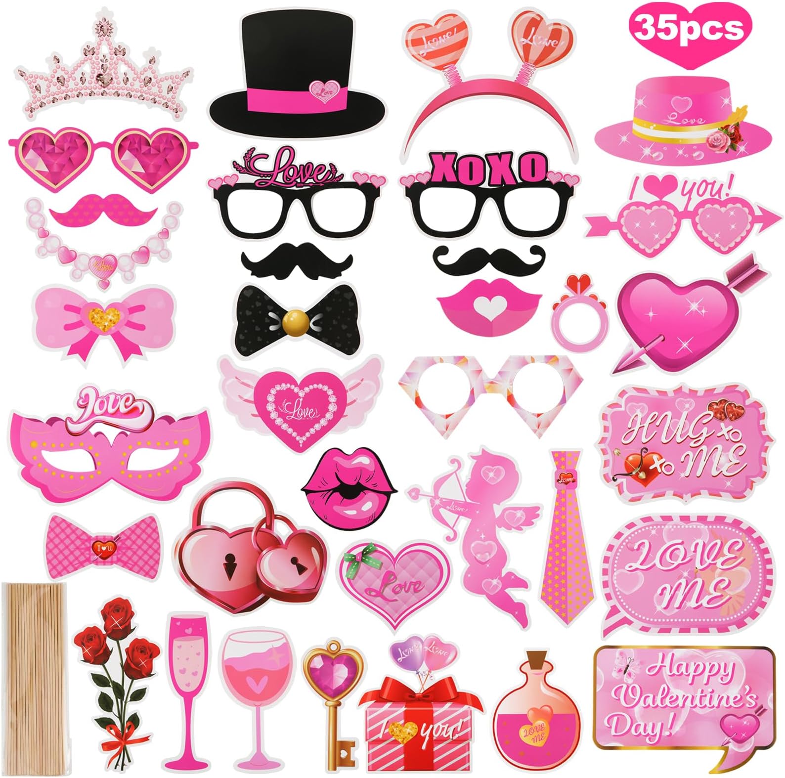 Amazon.com: 30Pcs Valentine's Day Photo Booth Props Happy Lovers Selfie ...