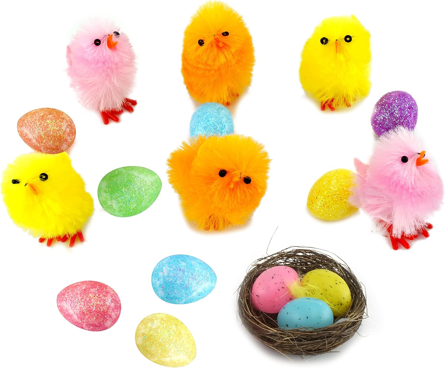 18PCS Easter Chenille Chicks Yellow Fluffy Easter Bonnet Chicks and ...