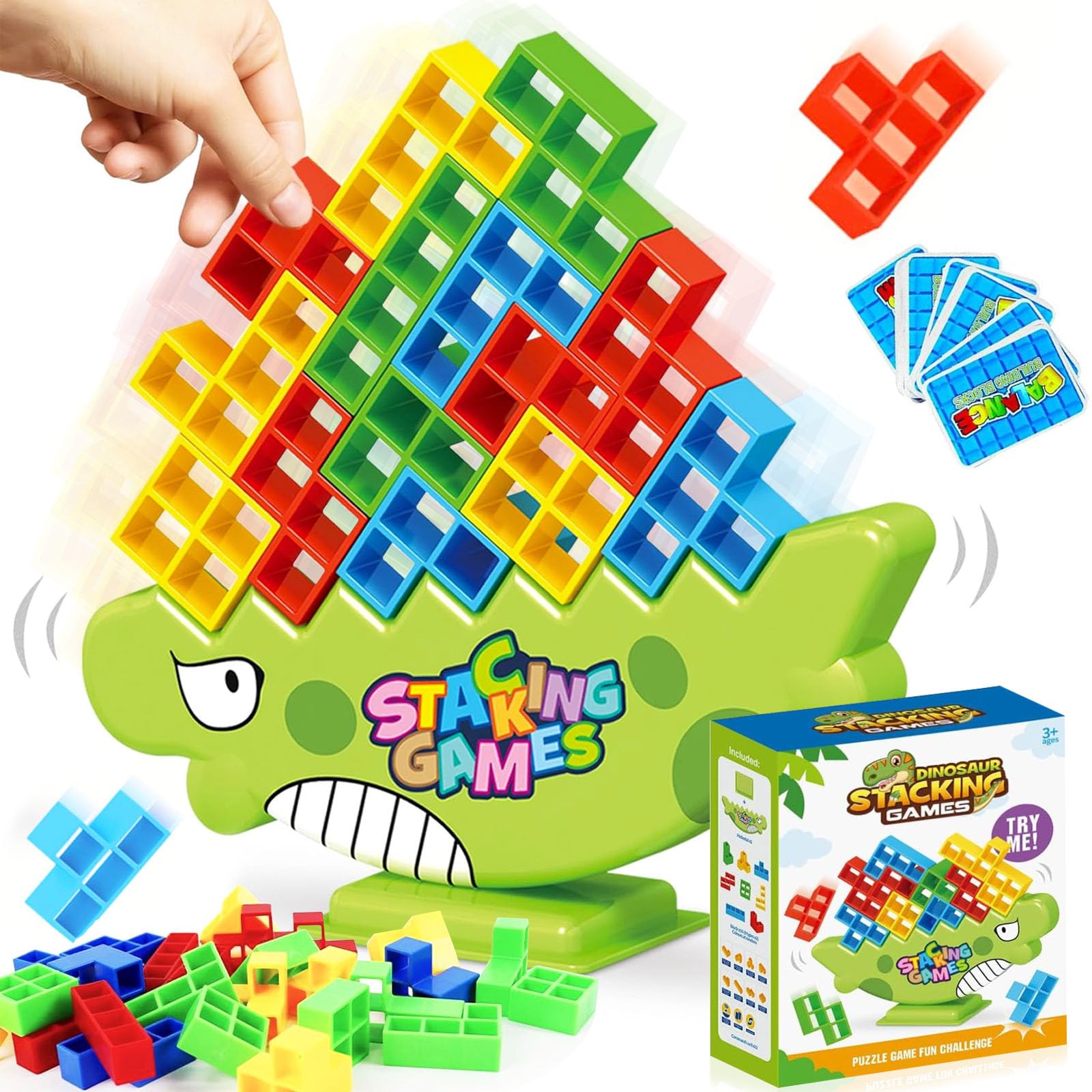64Pcs Dinosaur Balance Stacking Blocks Game, Swing Stack High Child ...