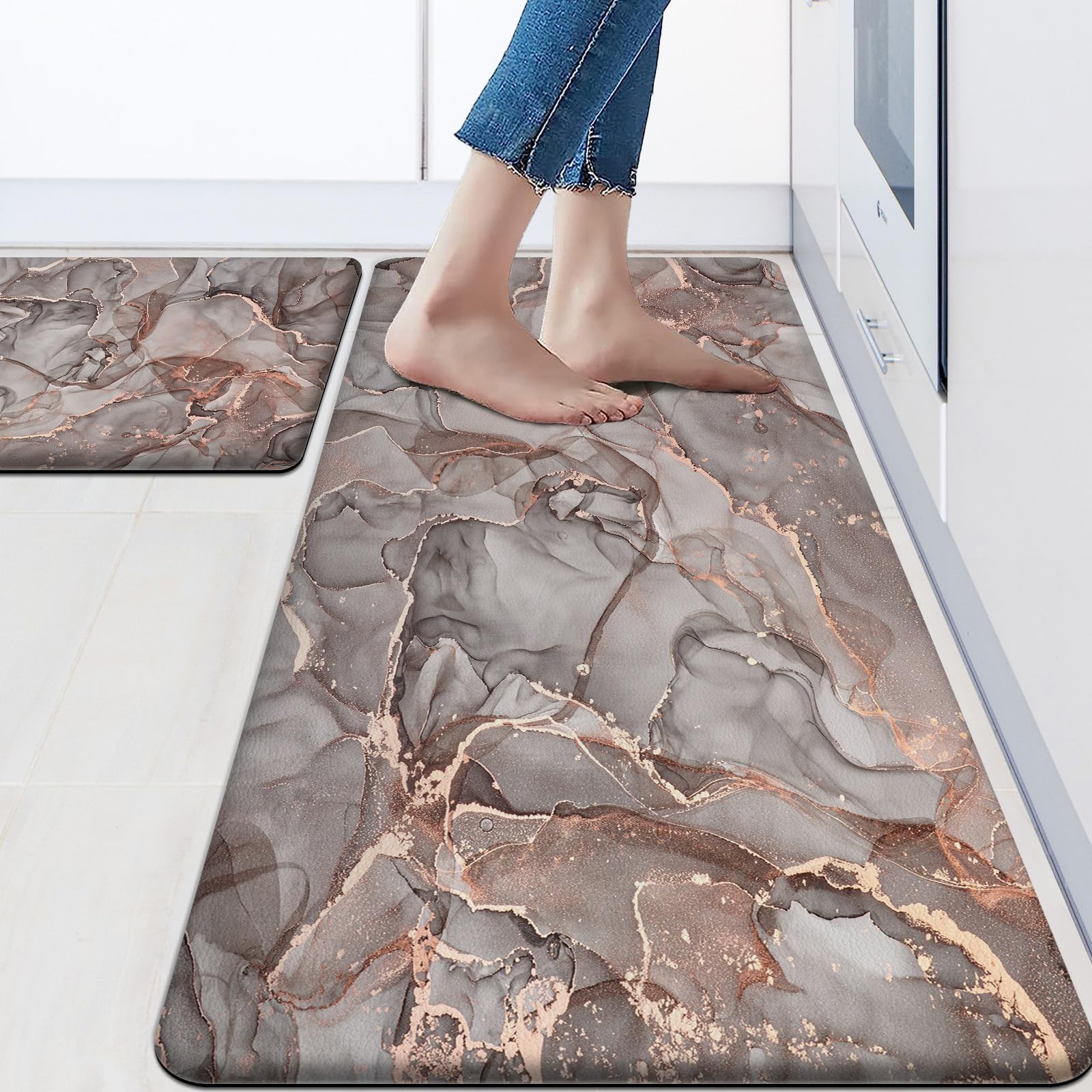 Amazon.com: Hoikwo Anti Fatigue Kitchen Mats, 2 PCS Cushioned Marble ...