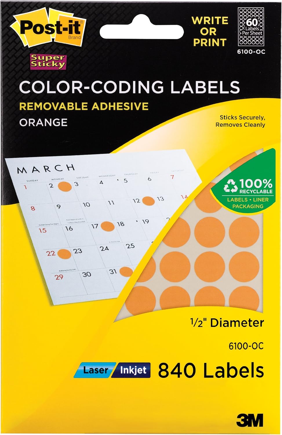 Amazon.com : Post-it Color Coding Labels, Write Only, Orange, 1/2 Inch ...