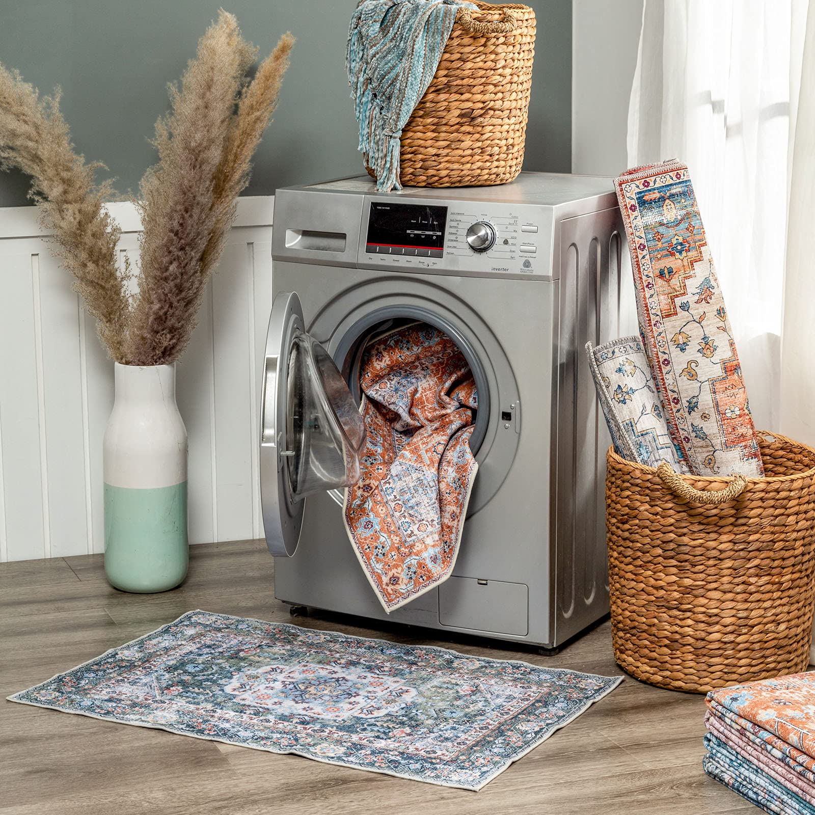 DECOMALL Kalina Washable Area Rugs Green Multi, Bohemian Vintage ...