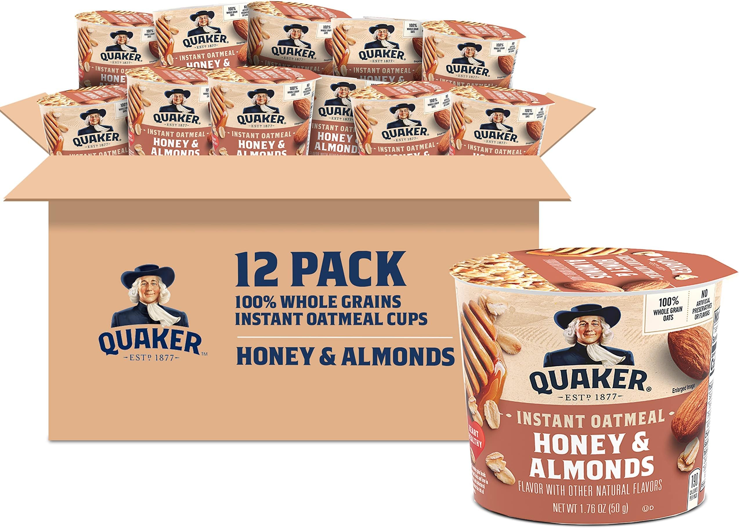 Amazon.com: Quaker Instant Oatmeal Express Cups, Honey & Almonds, 1.76 ...