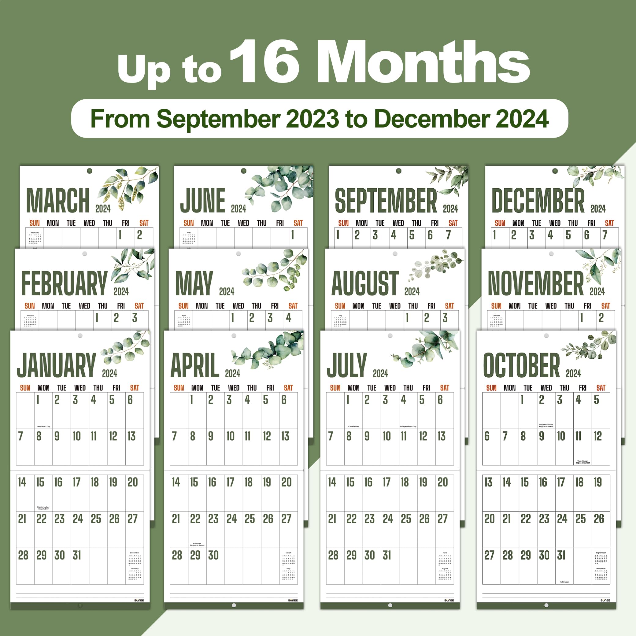Snapklik.com : SUNEE 2024 Large Print Wall Calendar 12 X 23