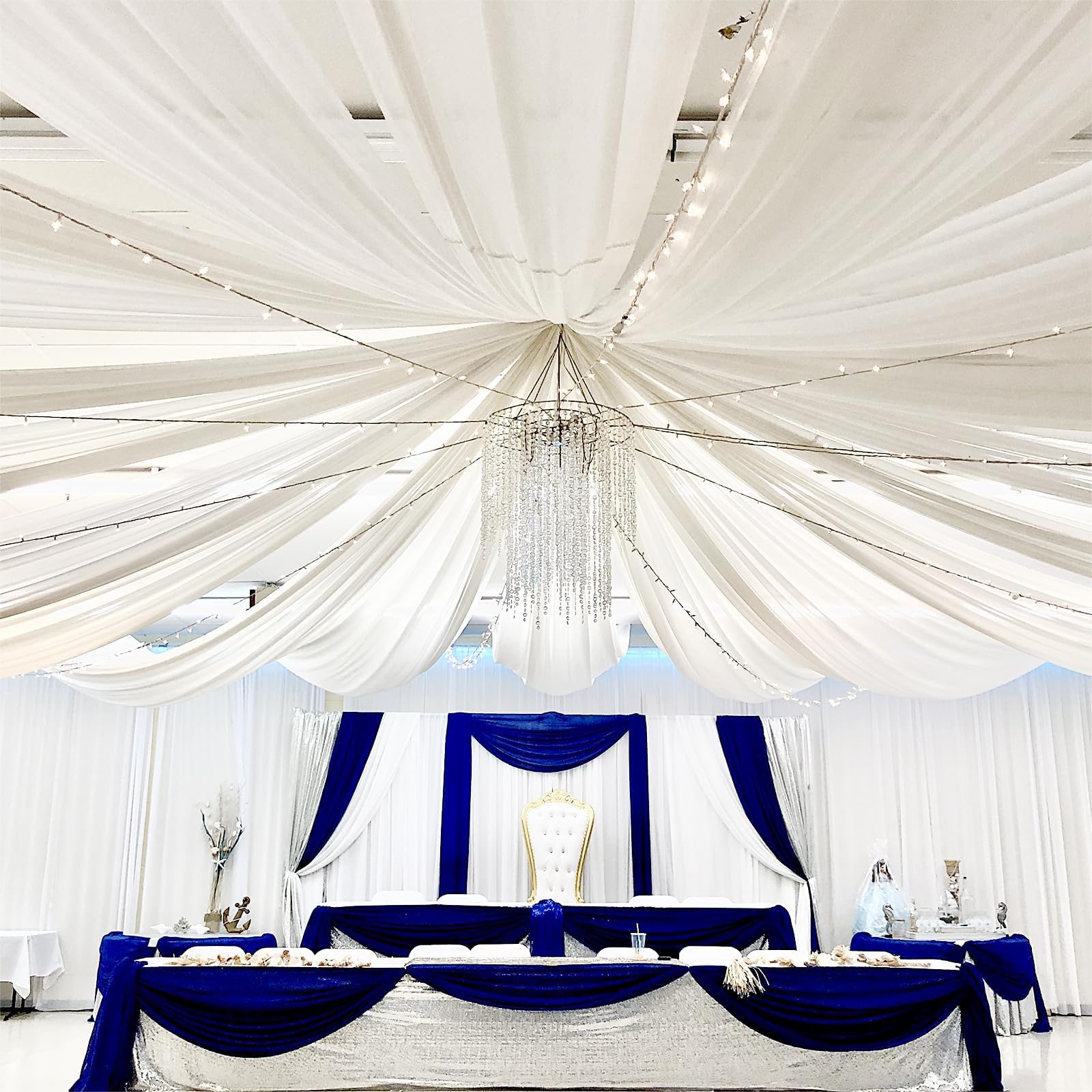 Amazon.com: 6 Panels White Ceiling Drapes for Wedding 5ft x10ft Ceiling ...