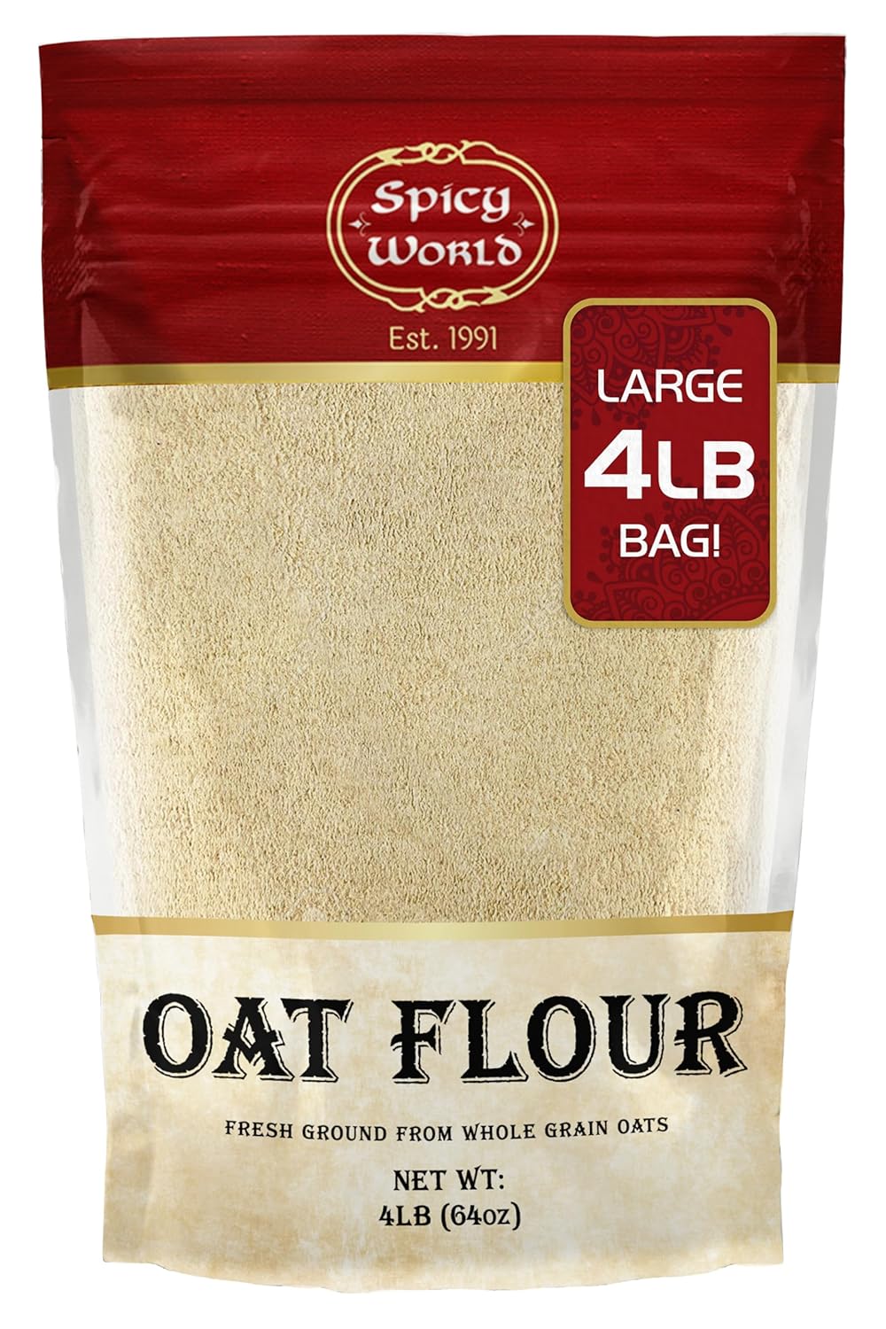 Amazon.com : Spicy World Whole Grain Oat Flour 4 Pound Bag (64oz) - Non ...