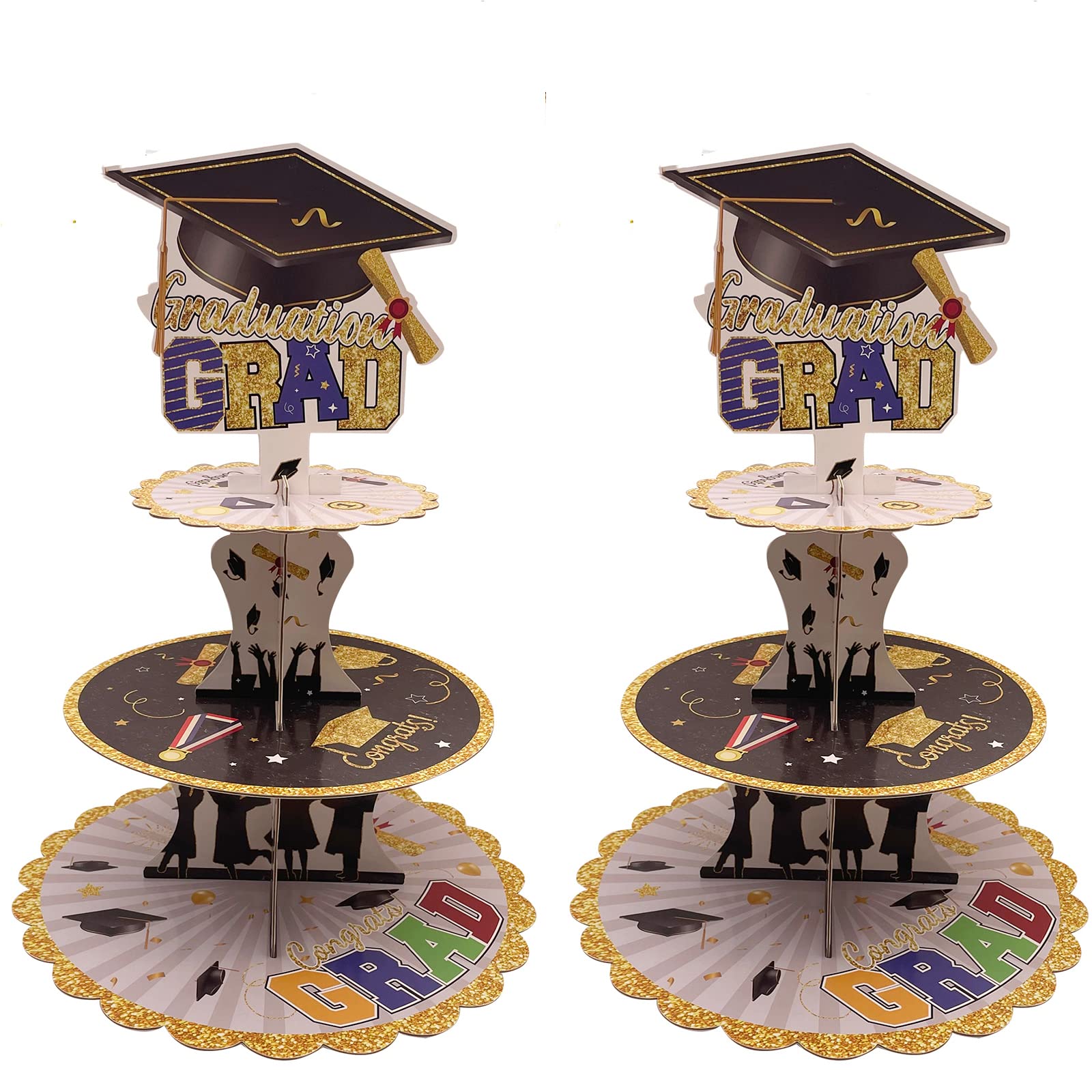 XIXIMENG 2 Pack Black White Gold Graduation Cardboard Cupcake Stand 3 ...