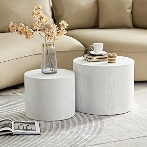 Amazon.com: KEVINSPACE Coffee Table Set of 2, 18.9" Modern Round Coffee Tables White Nesting ...