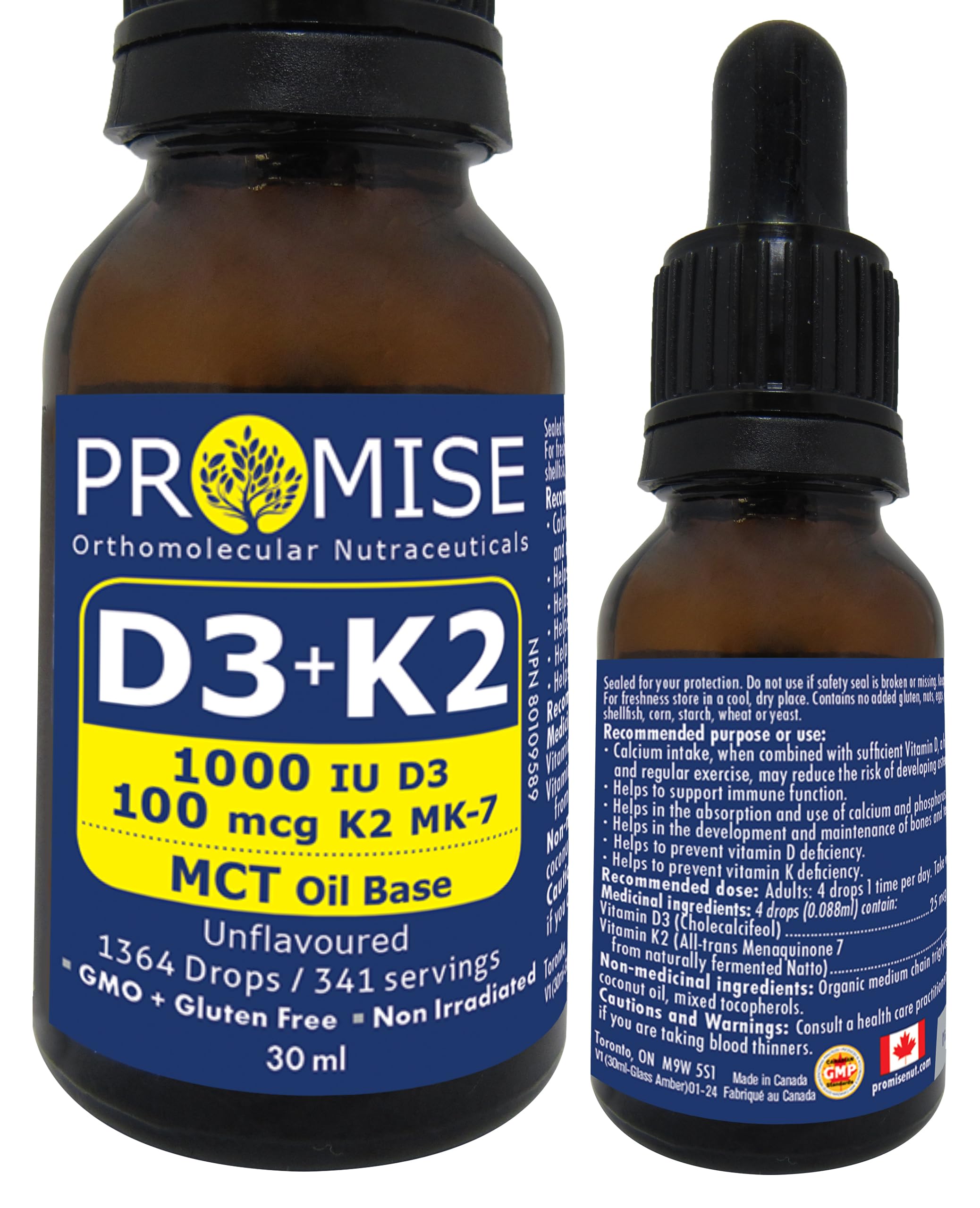 Promise Vitamin D3 + K2 in MCT oil, 1364 drops, Unflavoured, Made in ...