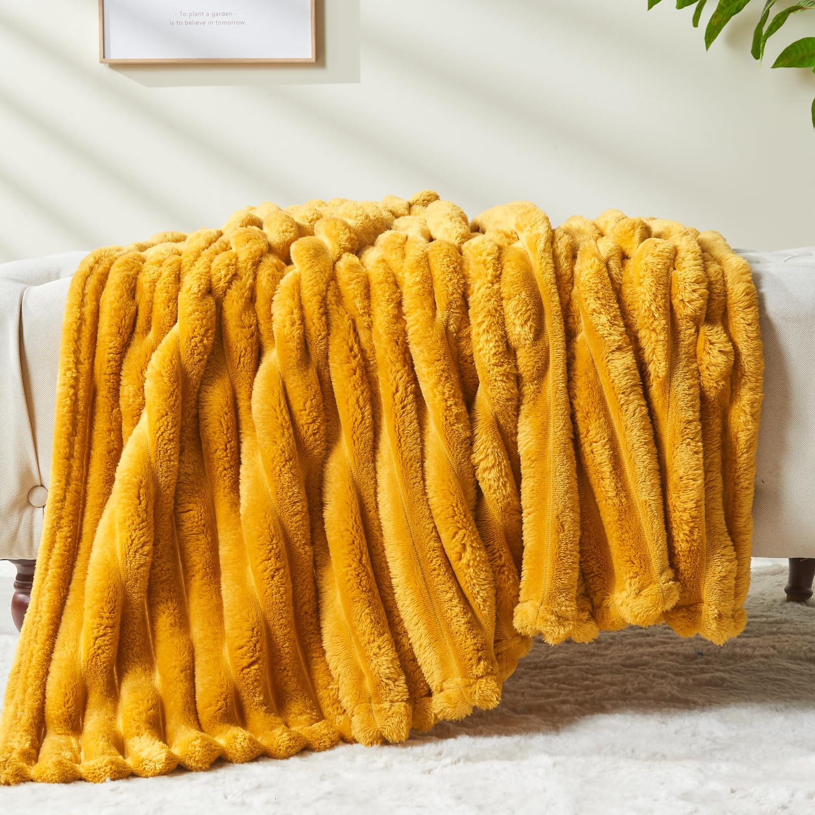 Amazon.com: NEWCOSPLAY Super Soft Throw Blanket Mustard Yellow Premium ...