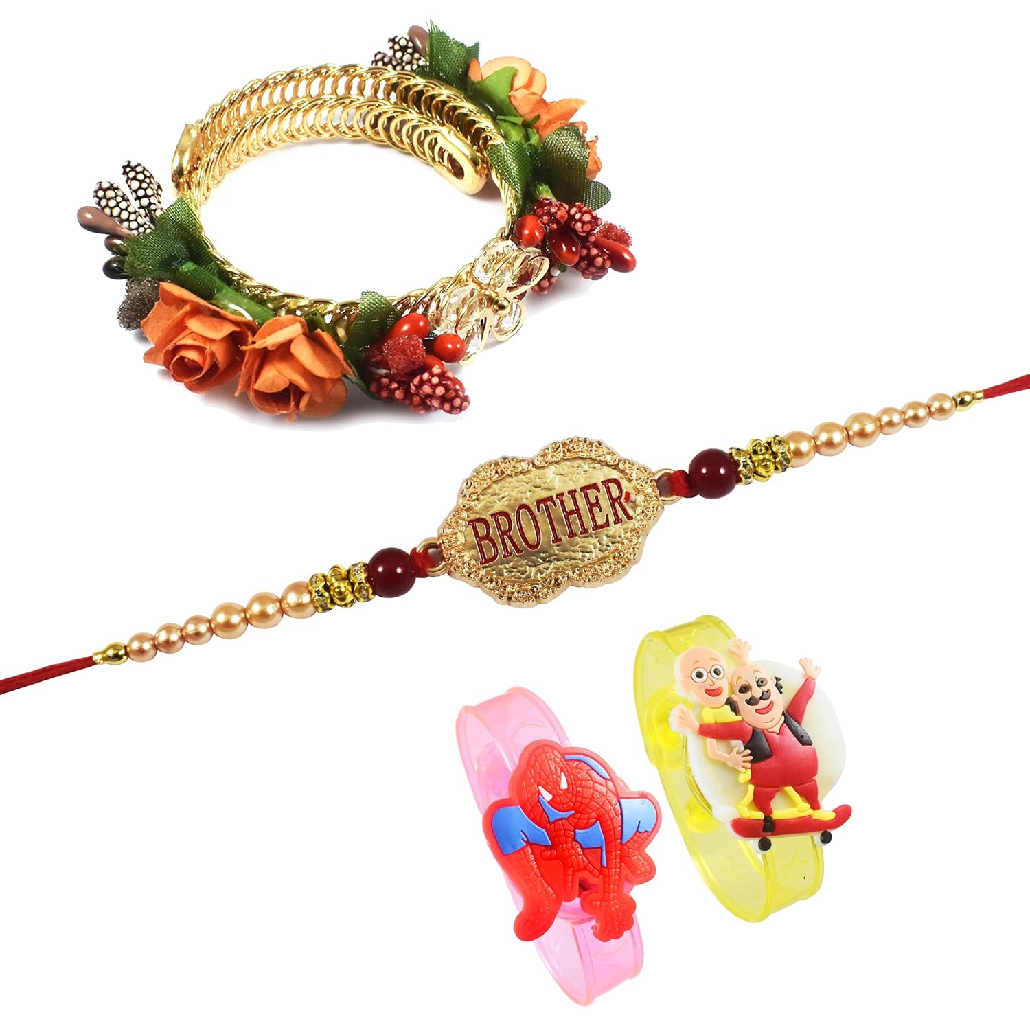 Buy Forty Wings 1 Pcs Rose Gold Bhai Rakhi With Latest Flower Metal ...