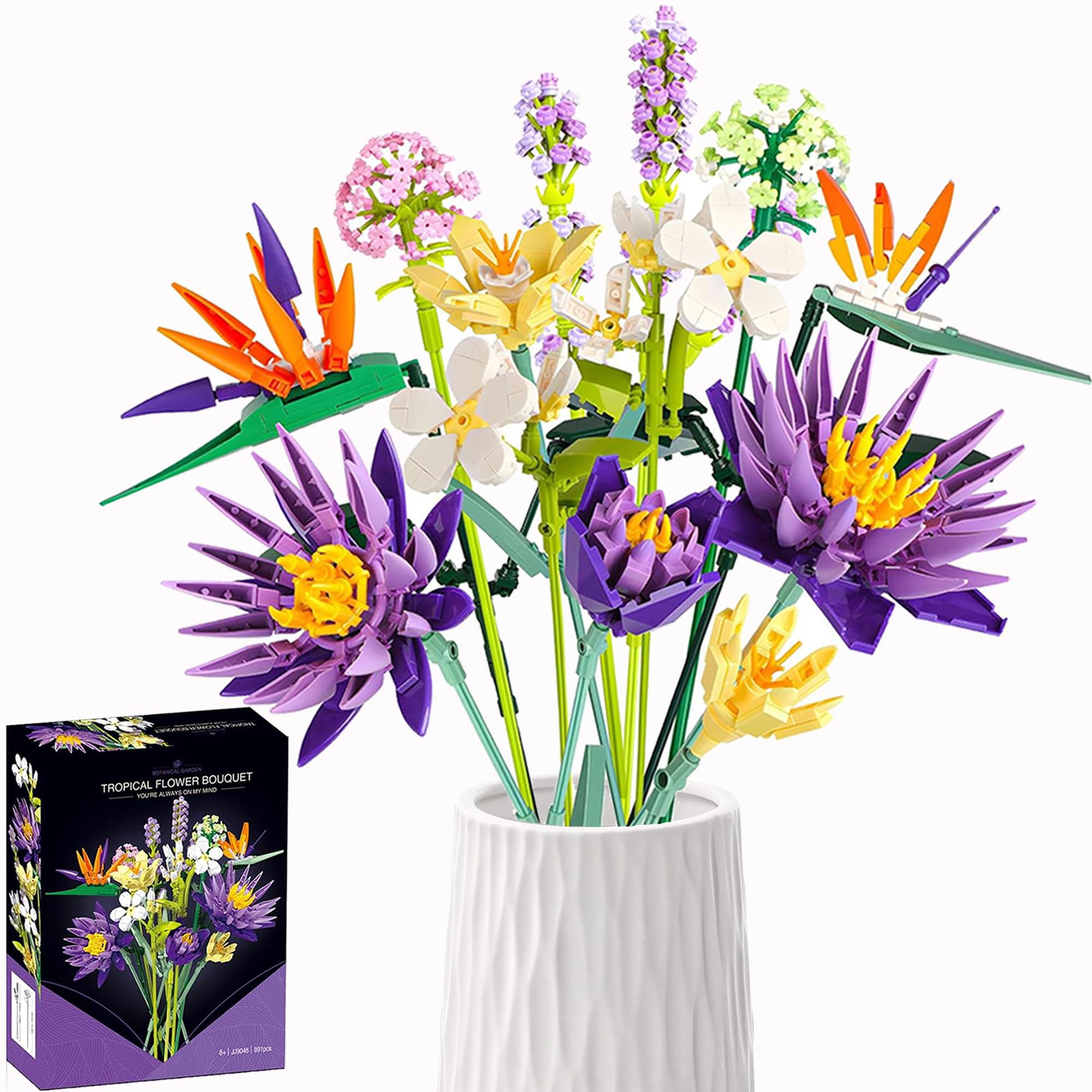 Amazon.com: EMANNON Flower Bouquet Building Set - 13 Artificial Flowers ...