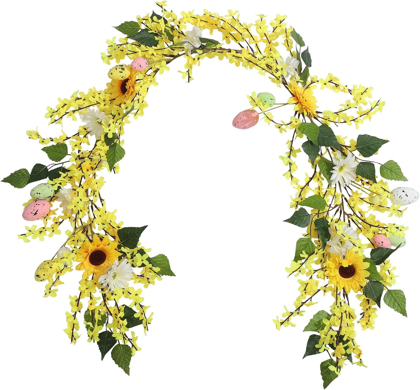KWQBHW Artificial Spring Garland with Easter Eggs, Jasmines and ...